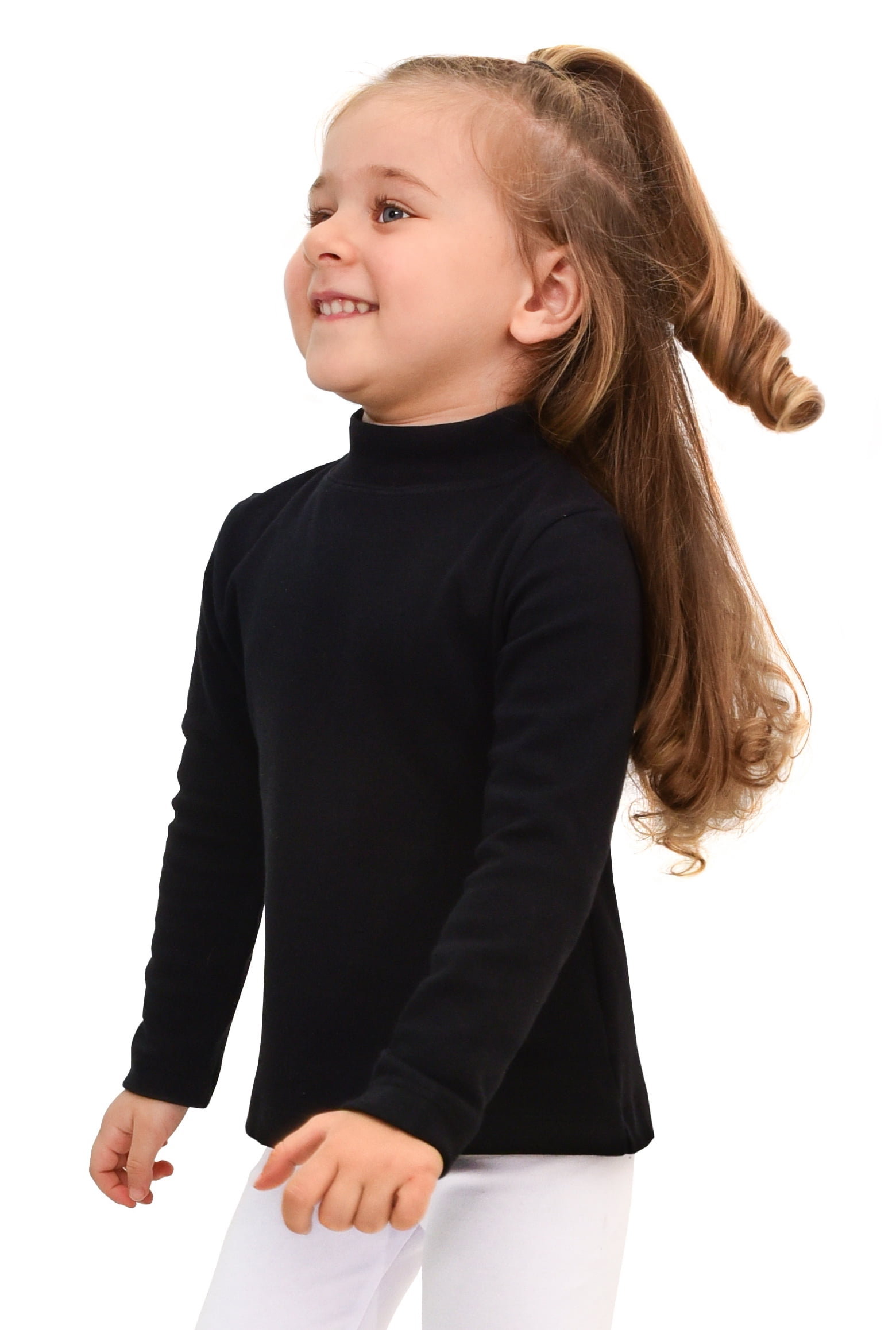 Lilax Girls' Basic Long Sleeve Cotton Mock Turtleneck T-Shirt Black 12 ...