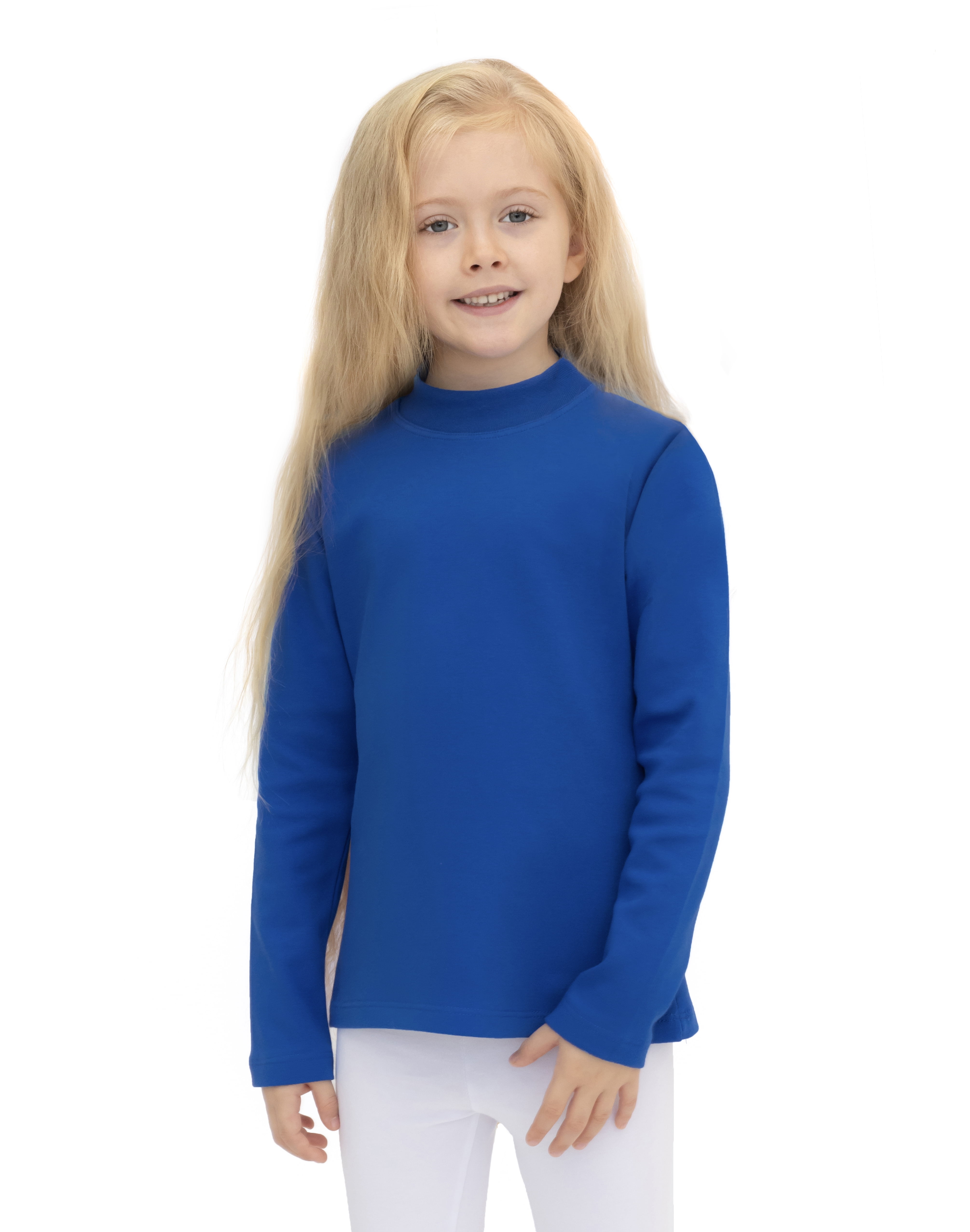 Lilax Girls' Basic Long Sleeve Cotton Mock Turtleneck T-Shirt Royal ...