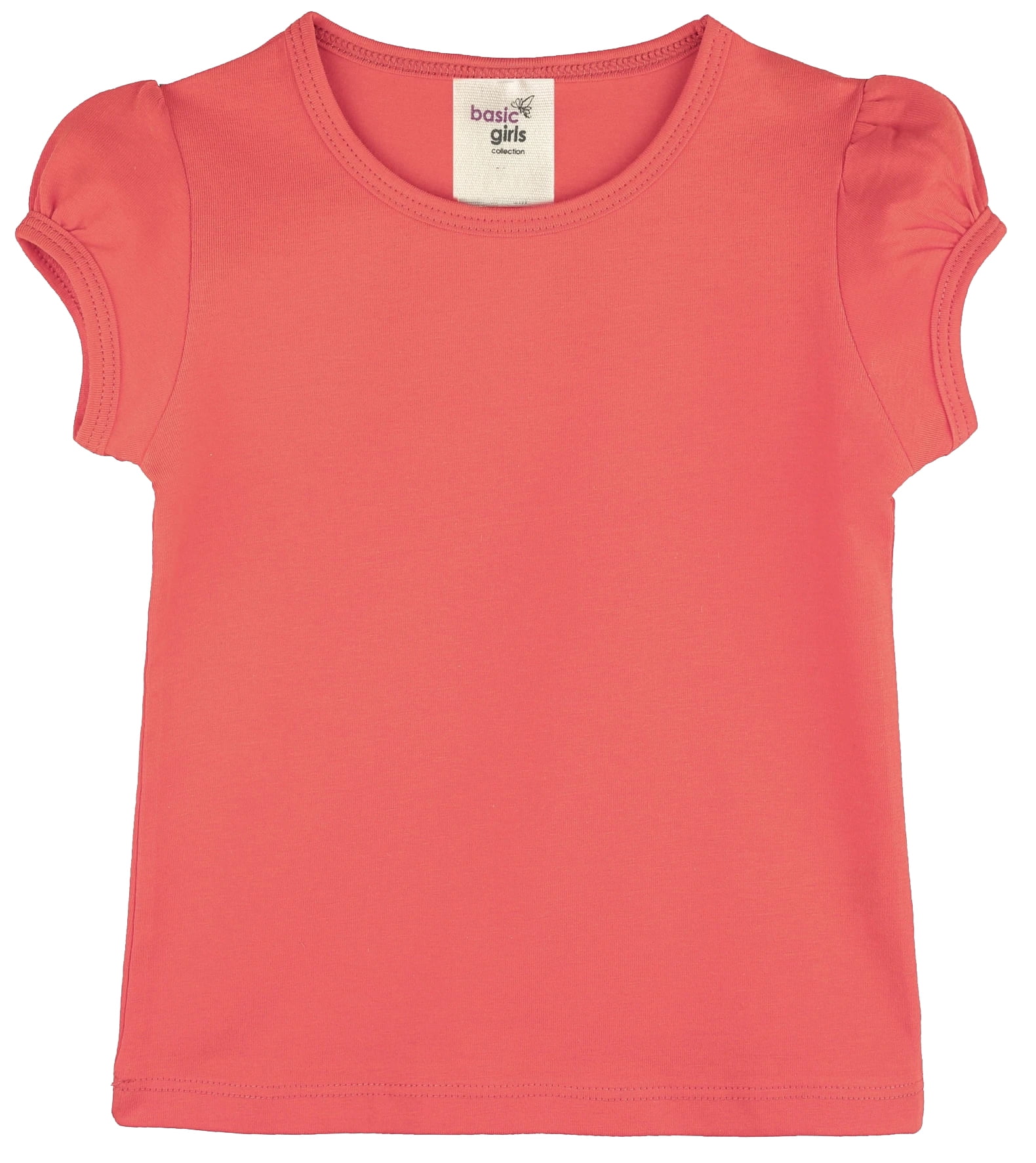Lilax Girls' Basic Round Neck Cotton Short Puff Sleeve T-Shirt Coral 7 ...