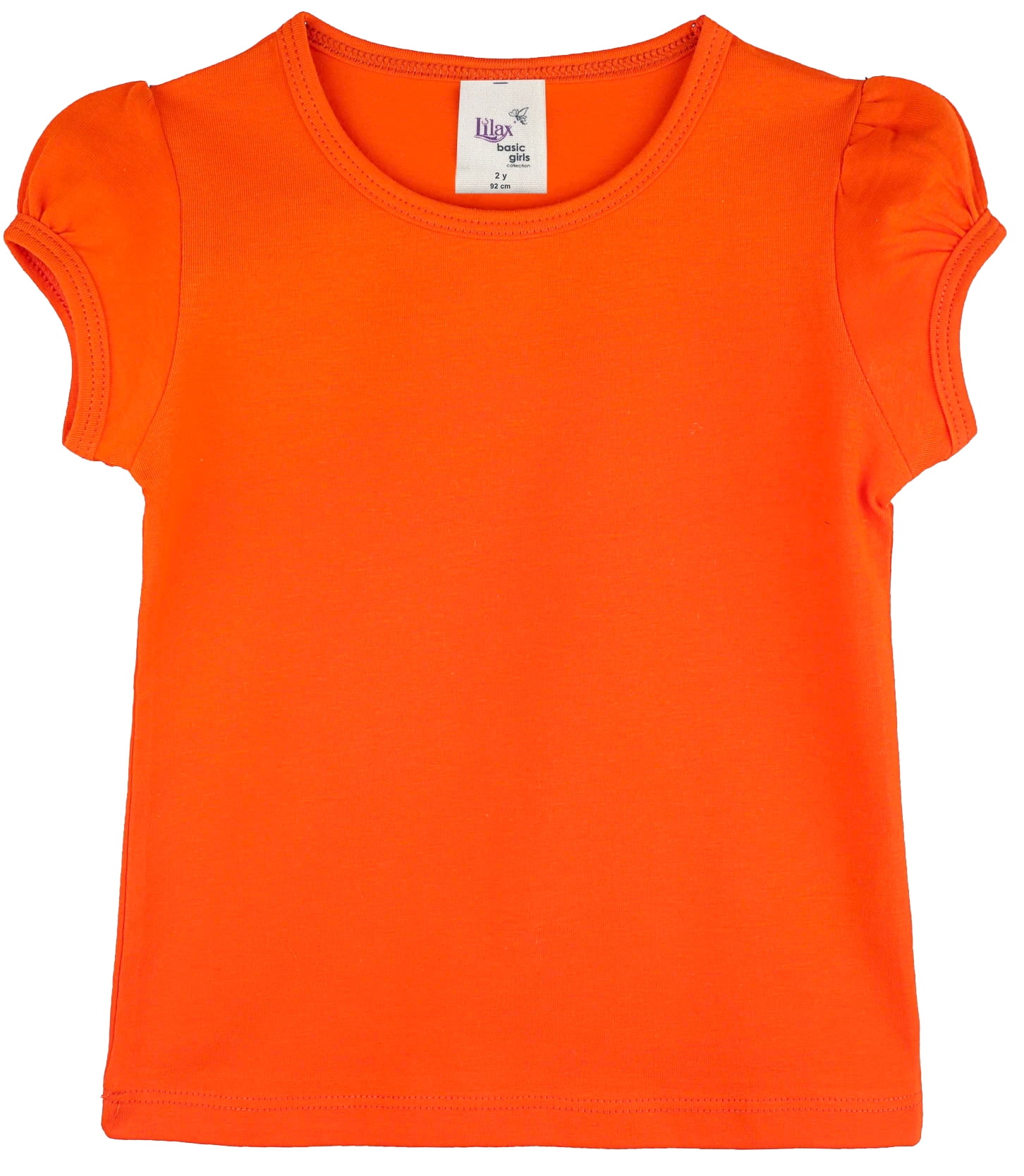 Lilax Girls' Basic Round Neck Cotton Short Puff Sleeve T-Shirt Orange ...
