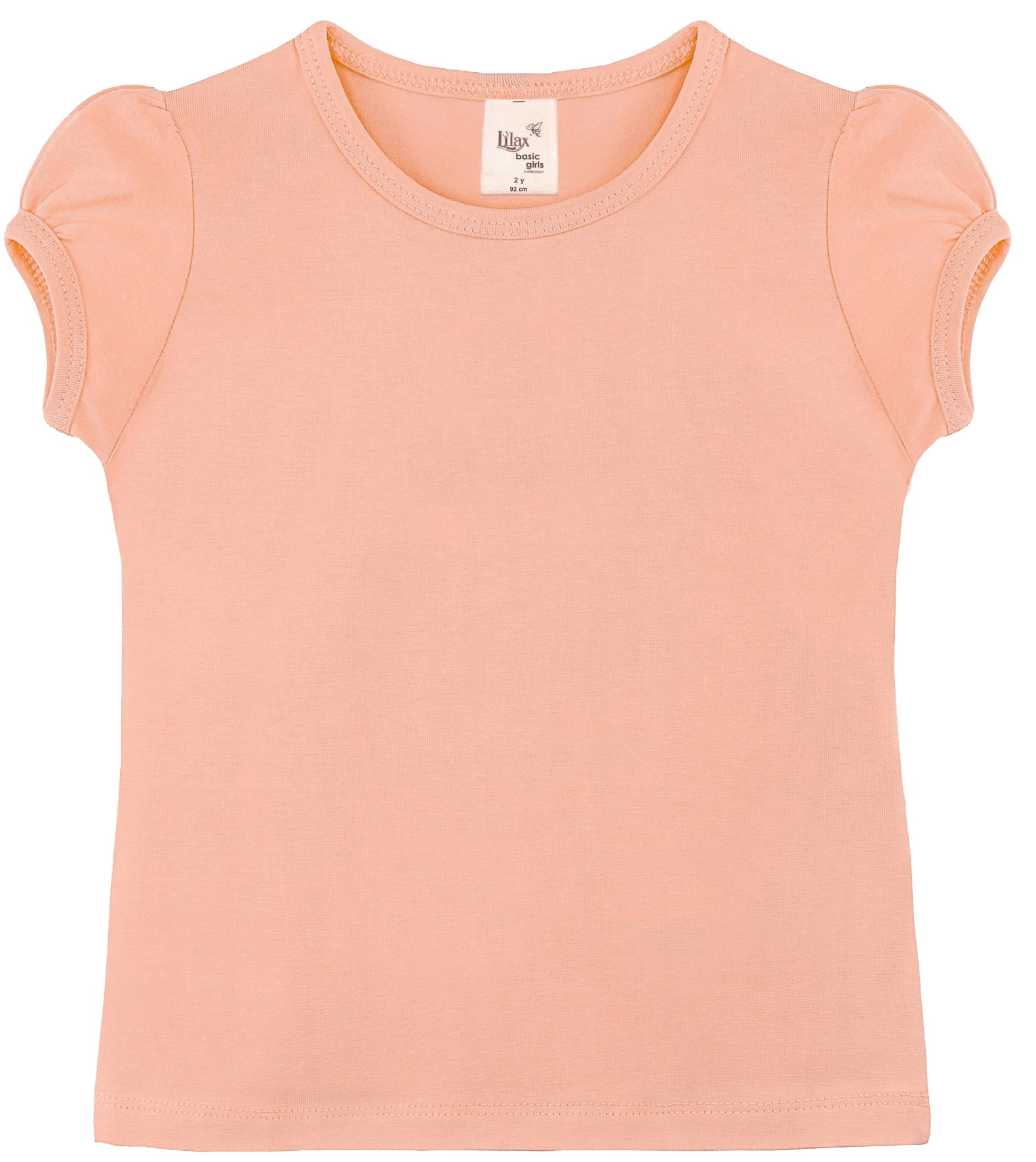 Lilax Girls' Basic Round Neck Cotton Short Puff Sleeve T-Shirt Peach 12 ...