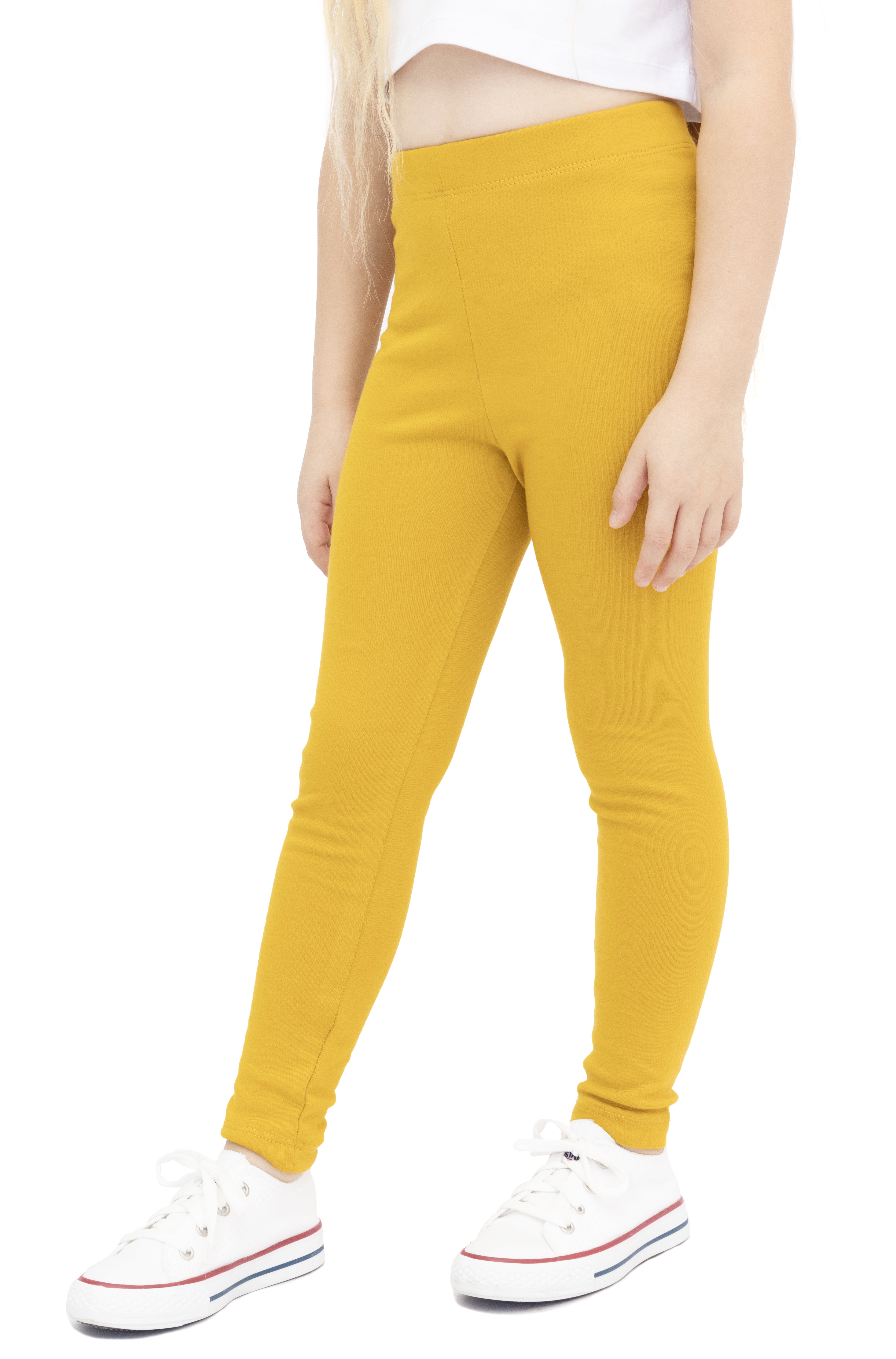 Lilax Girls' Basic Solid Cotton Full Length Soft Leggings Mustard 10 ...