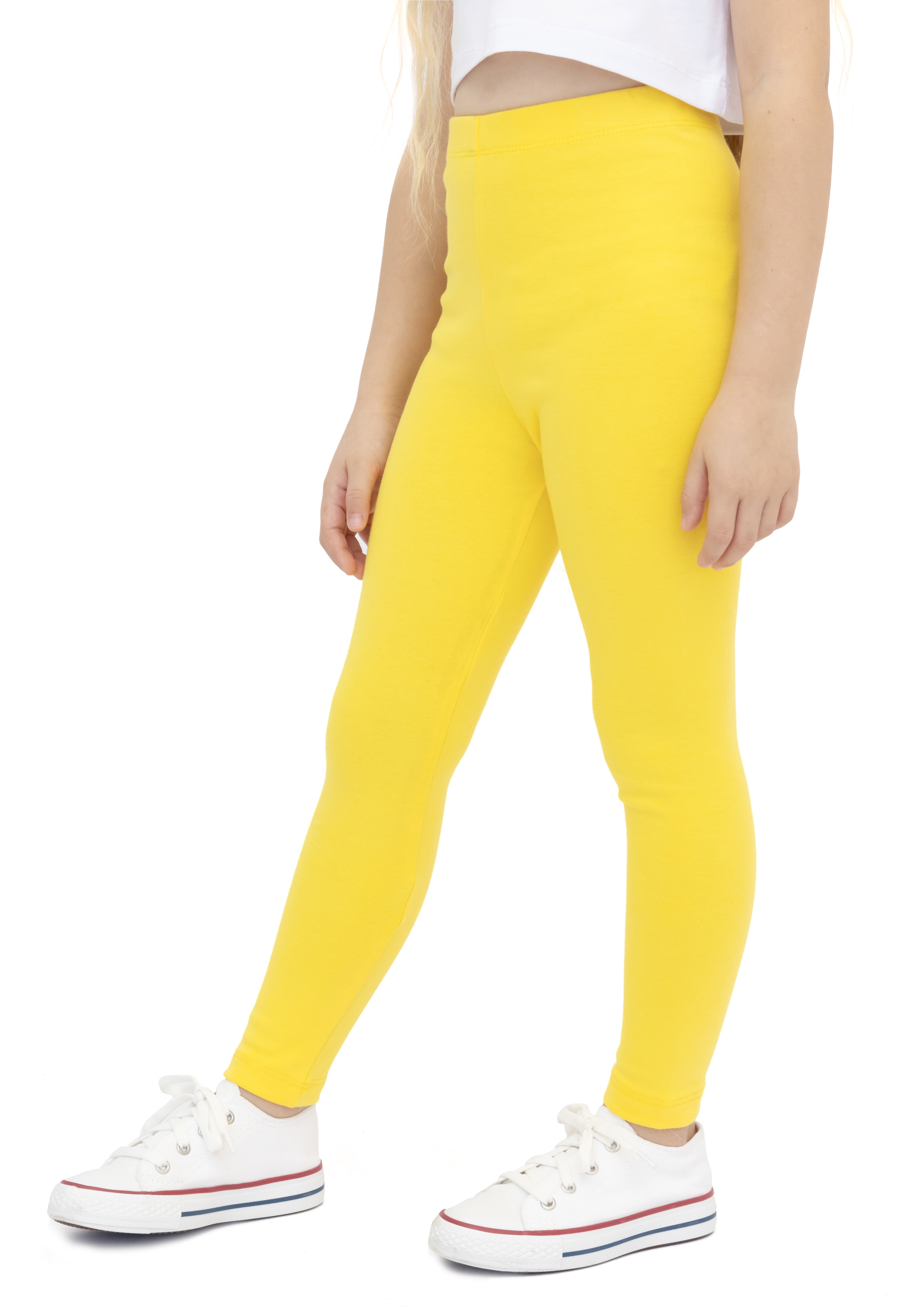 Lilax Girls' Basic Solid Cotton Full Length Soft Leggings Yellow 6 ...