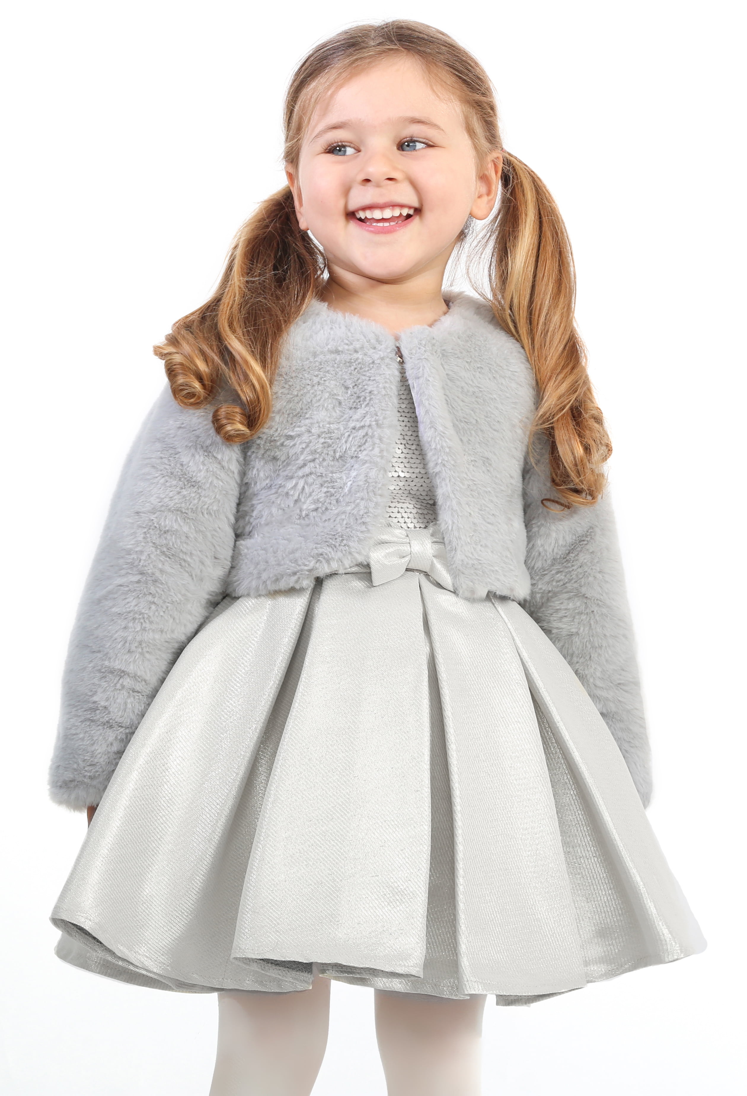 Lilax Girls Elegant Bolero Jacket Cozy Faux Fur Shrug Gray 7 Years ...