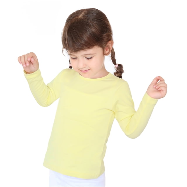 Lilax Girls' Round Neck Basic Long Sleeve Cotton T-ShirtLemon Yellow 6 ...
