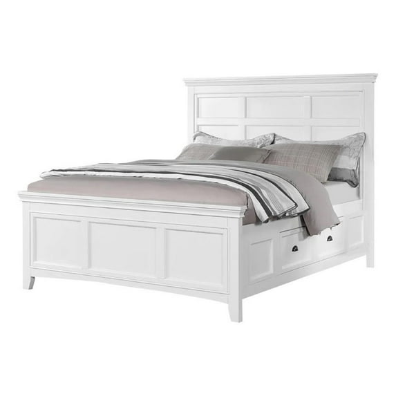 Lile Twin Bed with Side Rail Storage-Crown Molded Details-White Wood ...