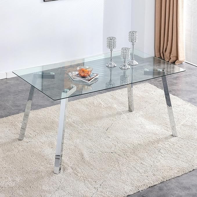 Lileigh Modern Minimalist Rectangular Glass Dining Table for Kitchen ...