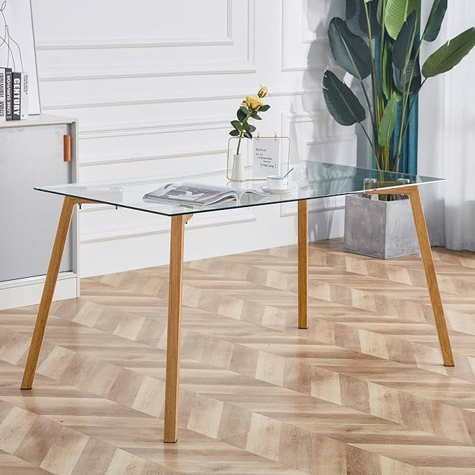 Lileigh Modern Minimalist Rectangular Glass Dining Table for Kitchen ...