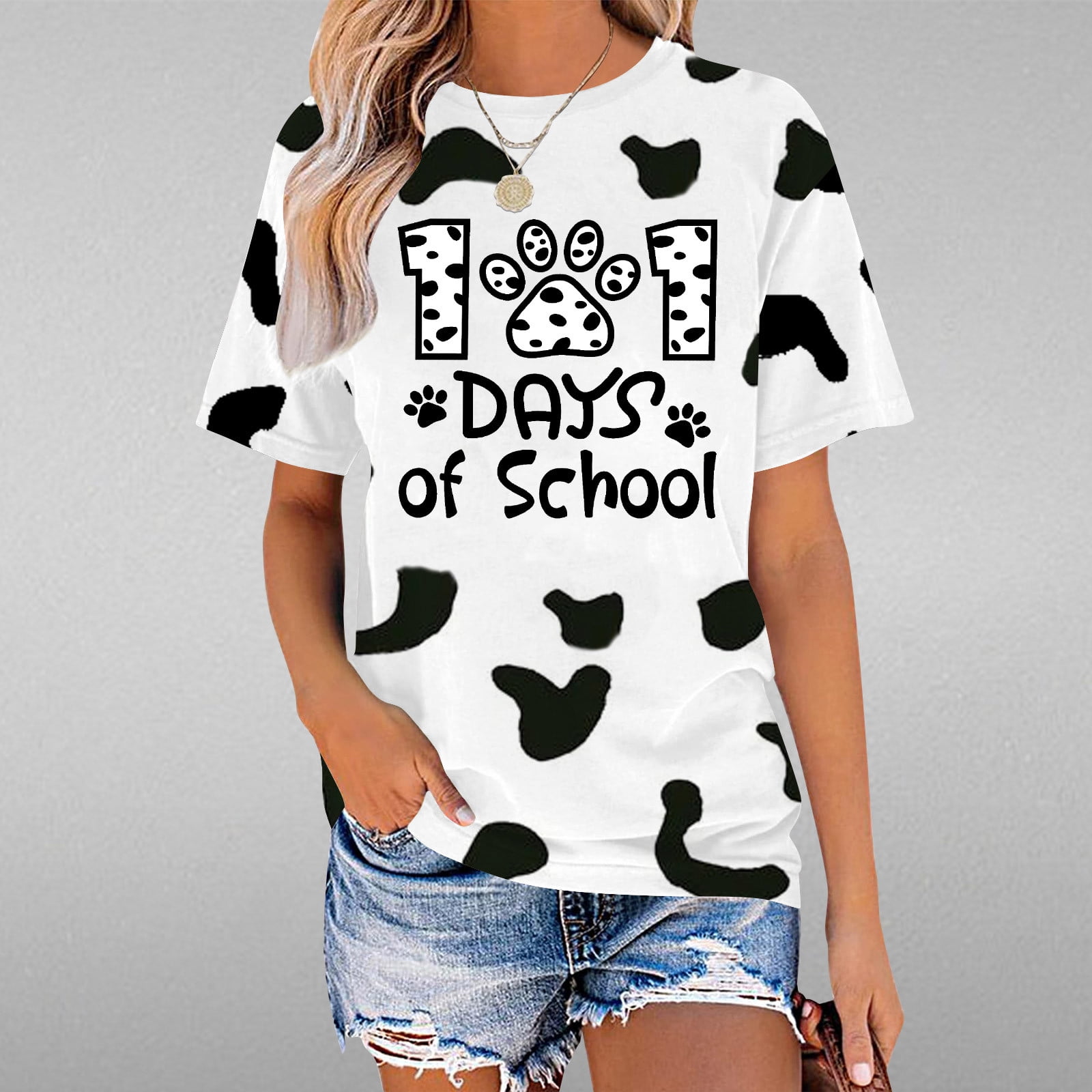 Lilgiuy 101 Days of School Shirt Women Oversized Kindergarten Teacher Shirts 101 Days of School ...