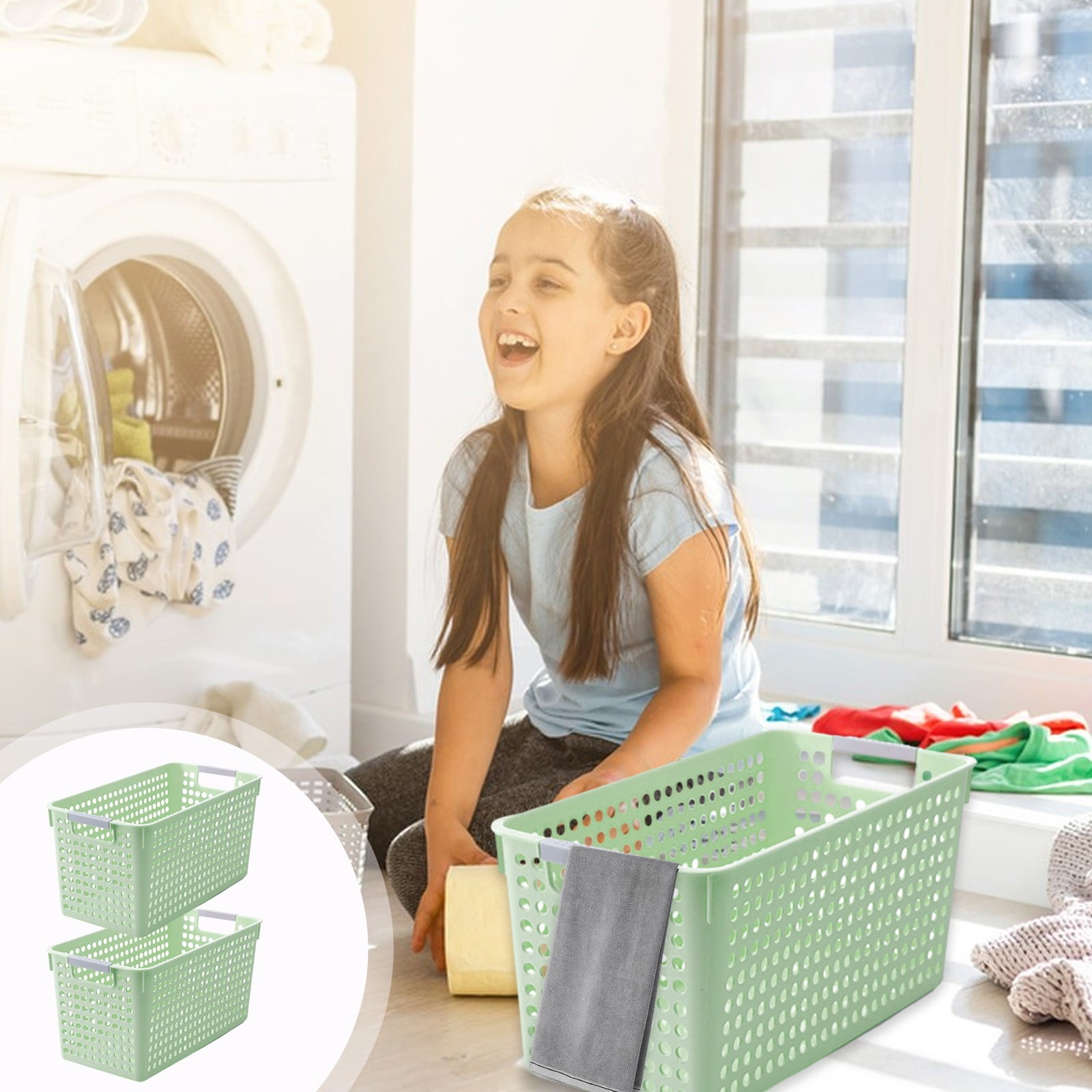 Lilgiuy 2Pcs Plastic Laundry Basket with Handle, Open Storage Bin to ...