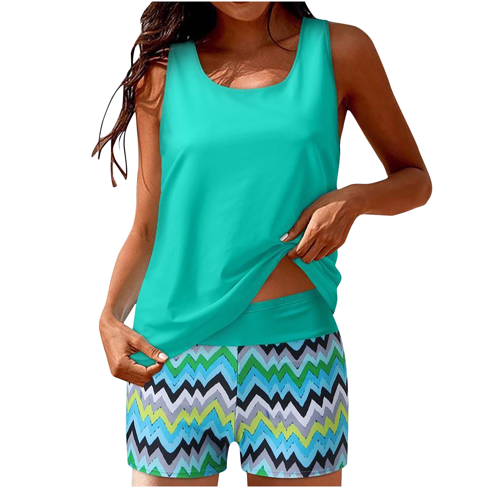 Lilgiuy 3 Piece Tankini Swimsuit for Women Solid Color Loose Swim Tank ...