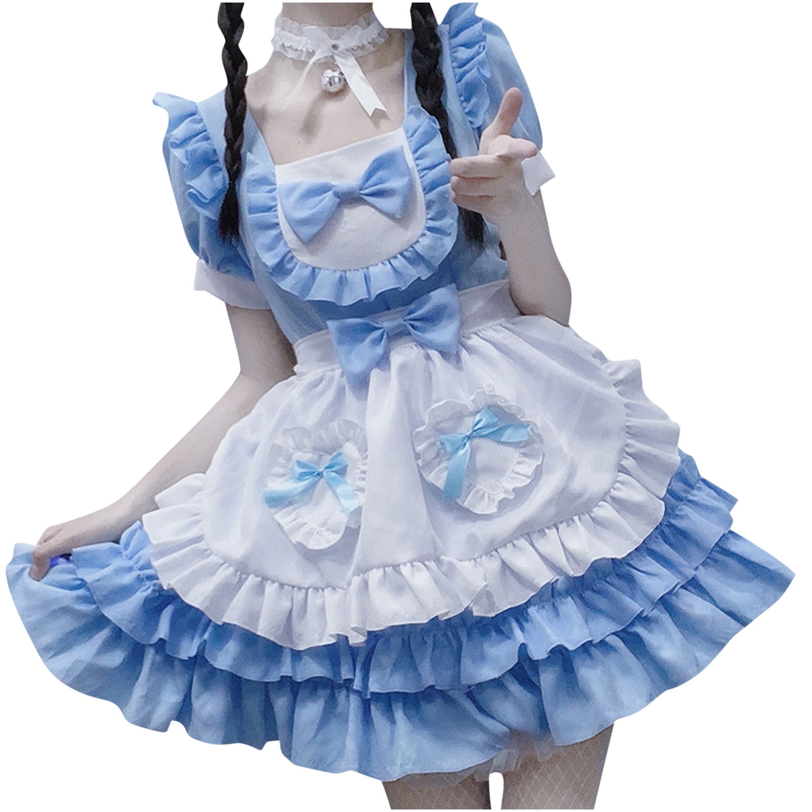 Lilgiuy 8 Piece Maid Outfit for Girls Lovely Solid Anime Cosplay Lolita ...