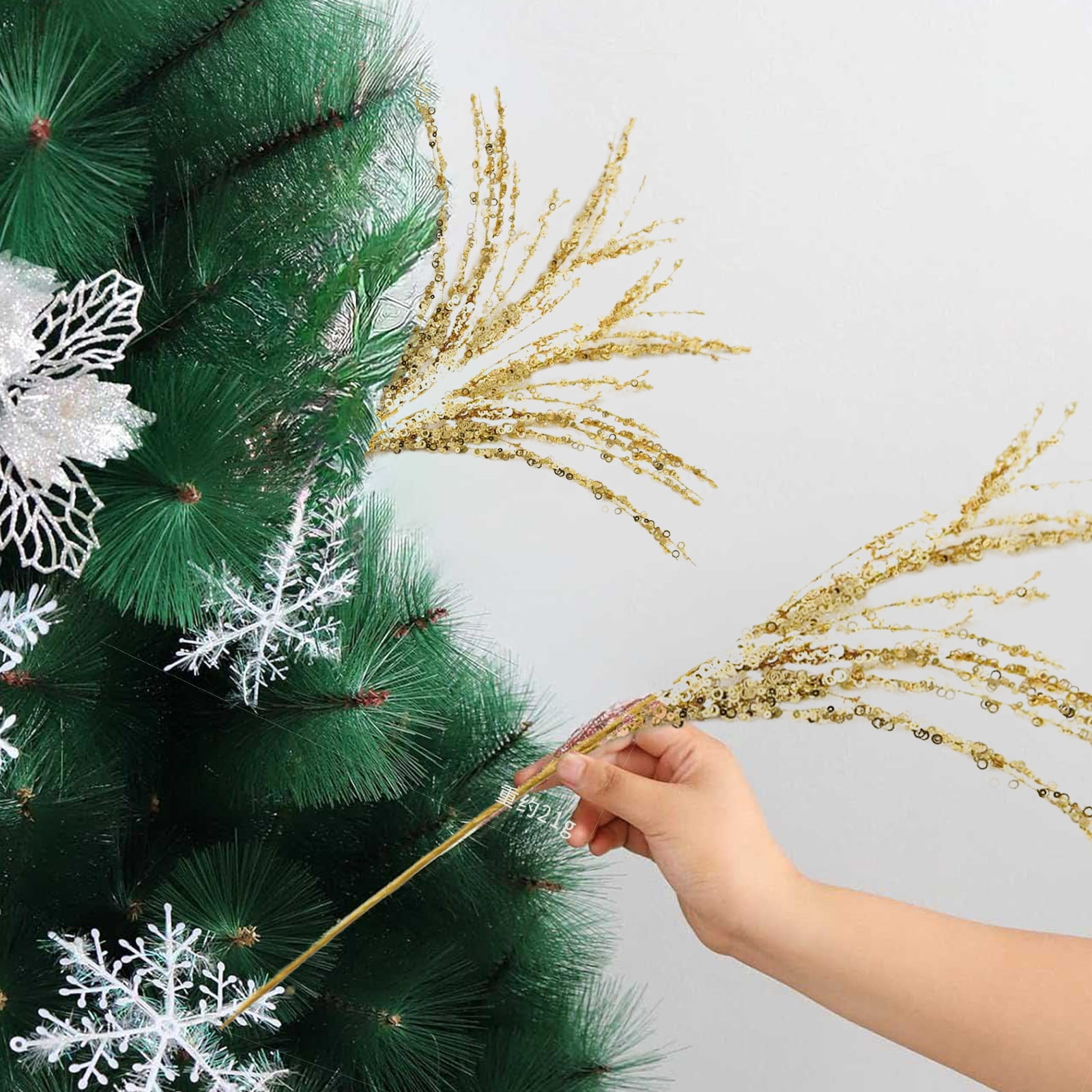 Lilgiuy Artificial Glitter Stem Ornaments 21 Inches Fake Christmas Picks Decorative Glitter ...