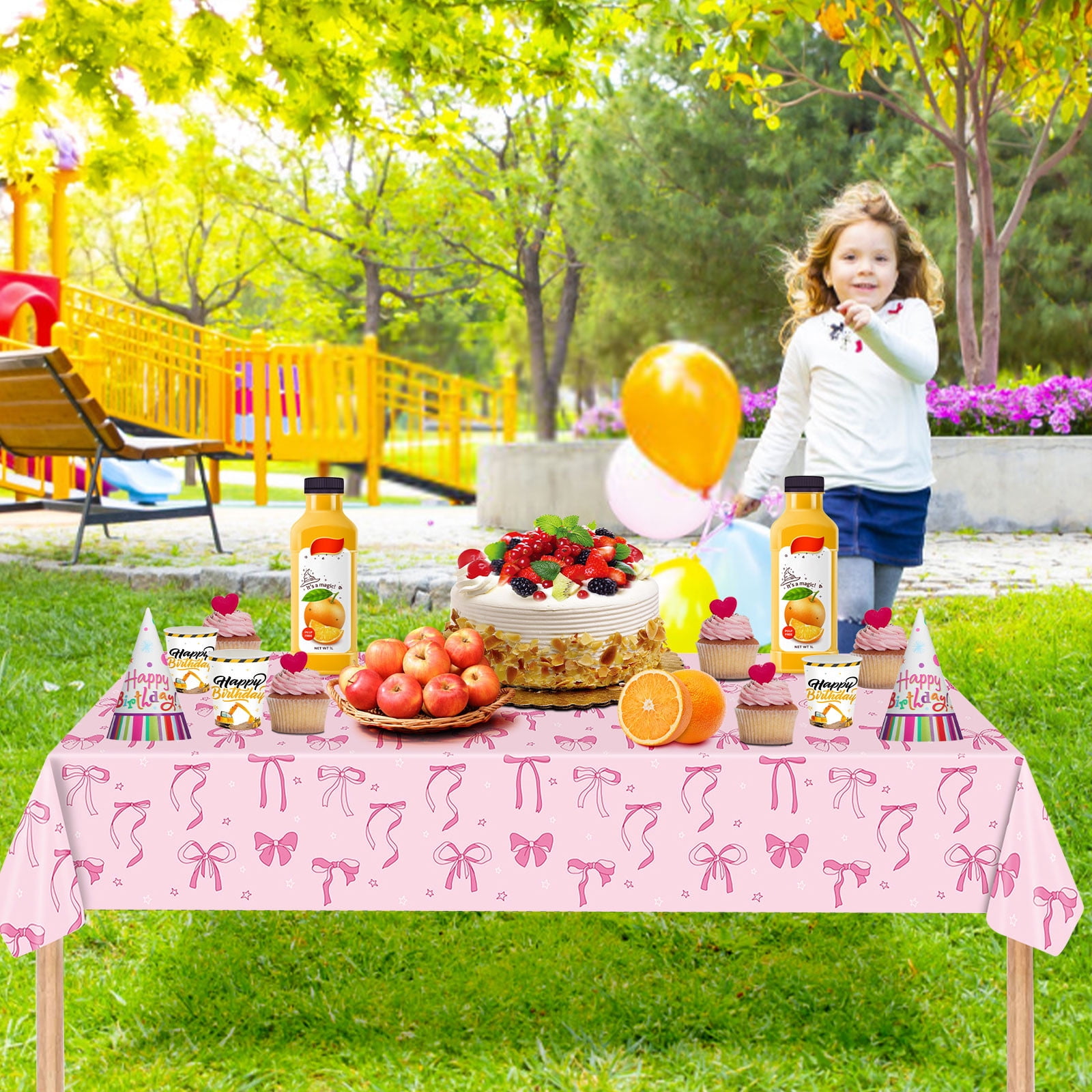 Lilgiuy Birthday Decorations Tablecloths, Pink Cute Disposable ...