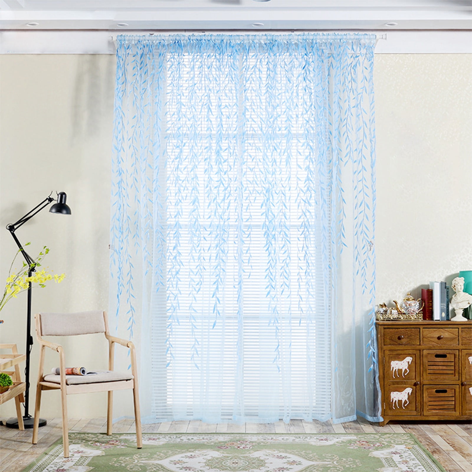 Lilgiuy Blue Voile Sheer Room Curtain Panels 39x106 inch, Lightweight ...