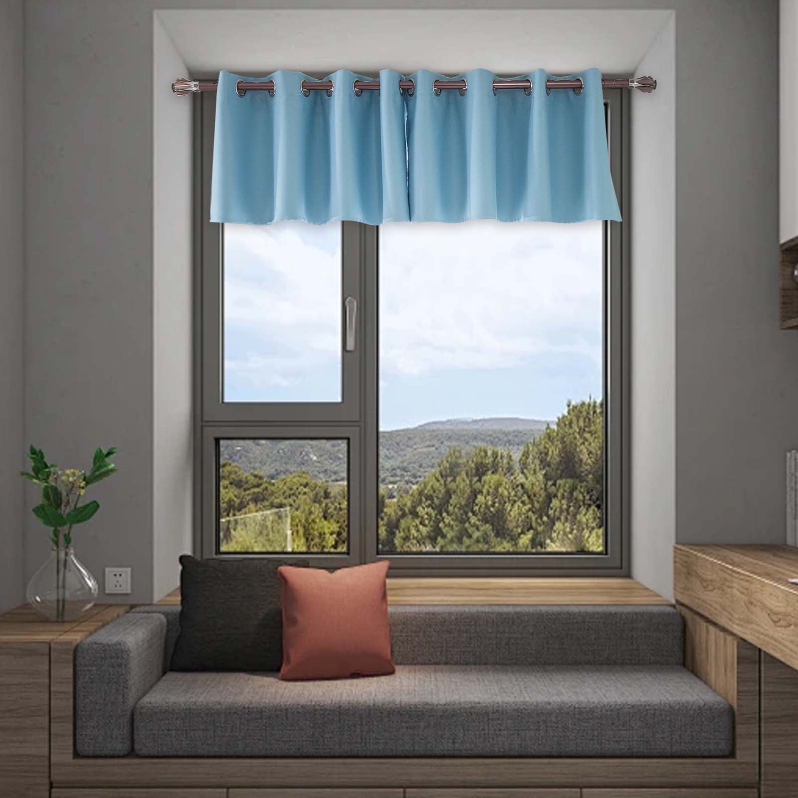 Lilgiuy Blue Window Valance for Kitchen, Solid Color Light Filtering ...