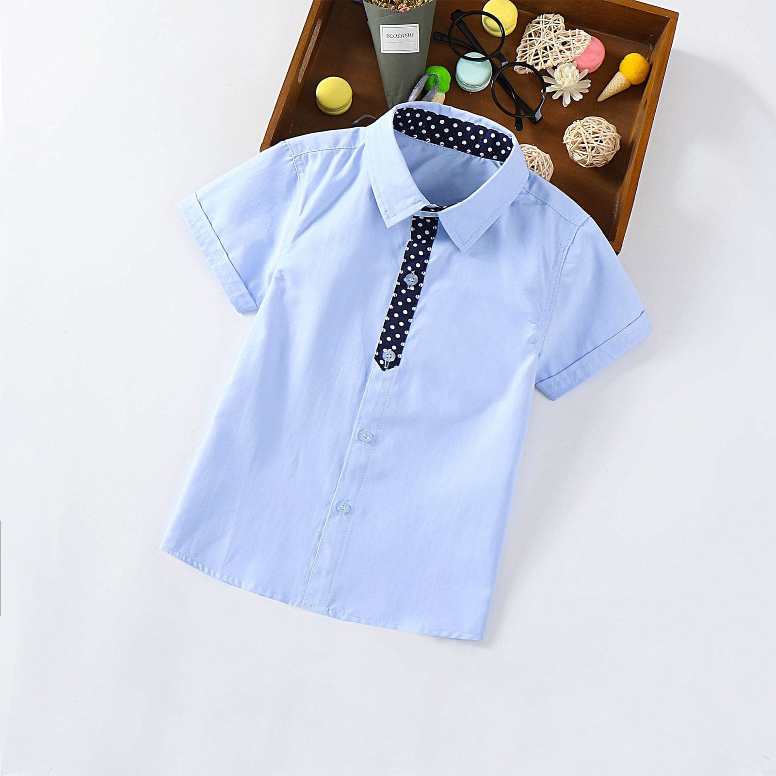 Lilgiuy Boys Dress Shirts Cute Polka Dot Graphic Button Down Shirt ...