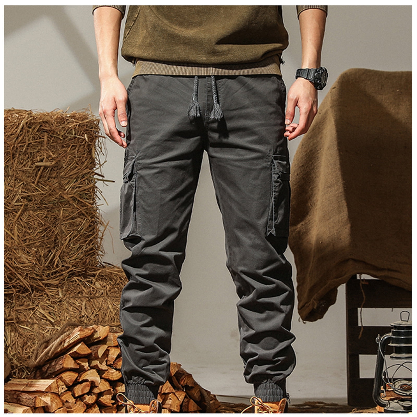 Lilgiuy Cargo Pants for Men Casual Solid Color Relaxed Fit Pants ...