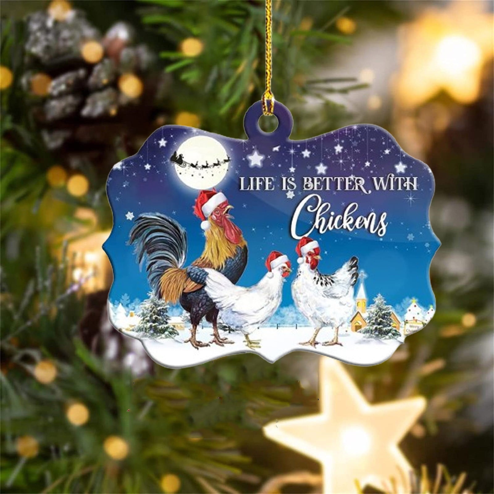 Lilgiuy Chicken Christmas Tree Ornament, 2D Acrylic Chicken Holiday ...