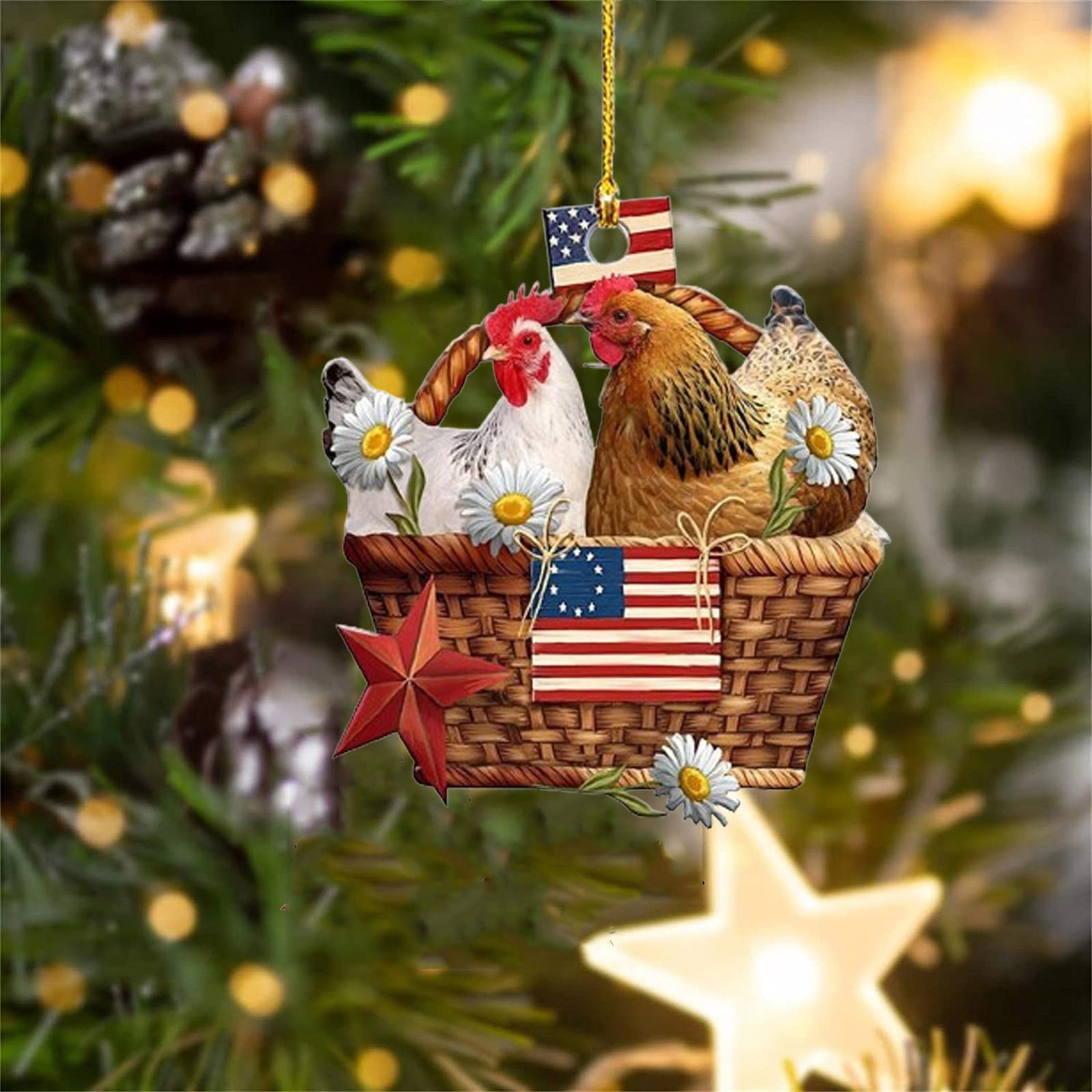 Lilgiuy Chicken Christmas Tree Ornament, 2D Acrylic Chicken Holiday ...