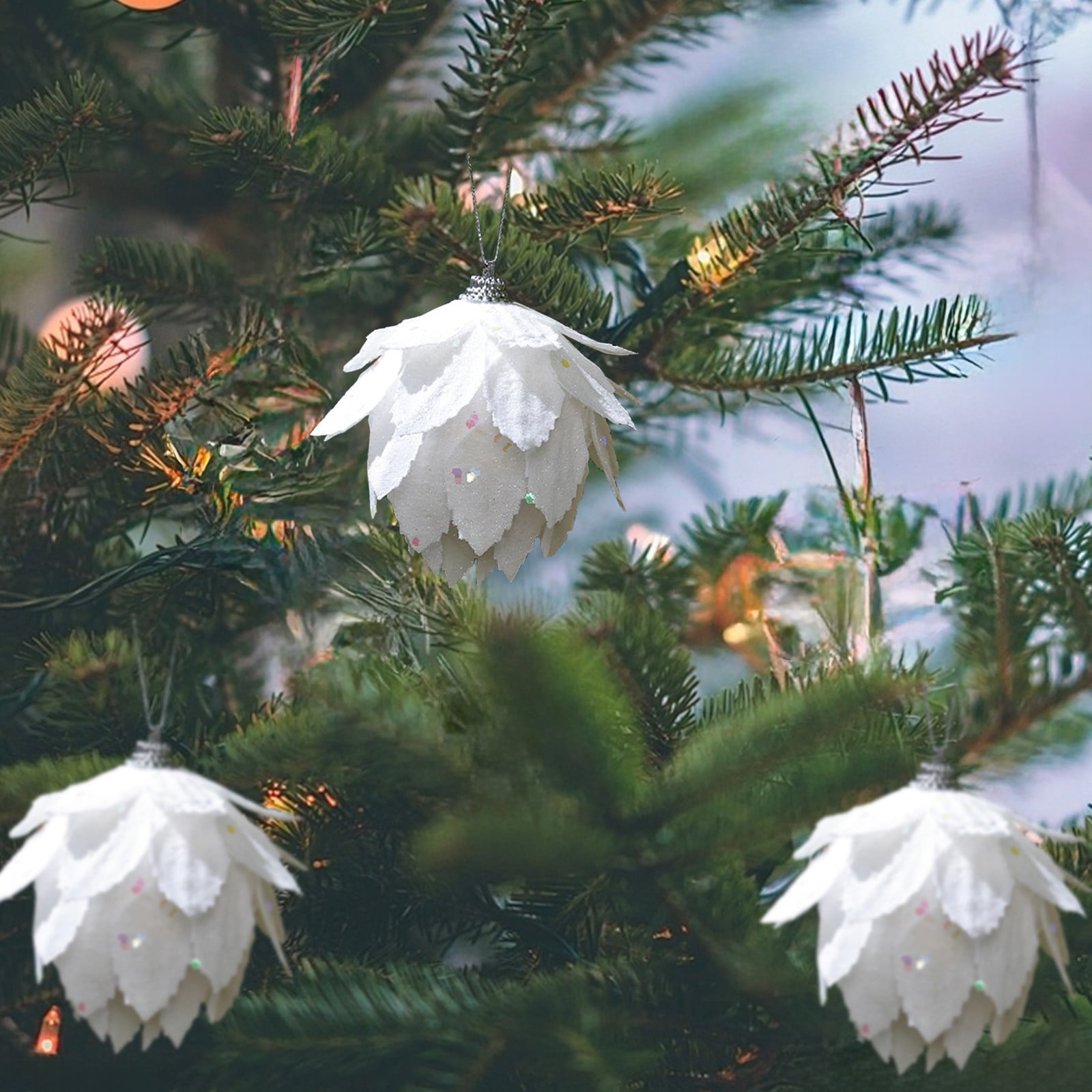 Lilgiuy Christmas Ball Ornaments Glitter Pinecone Ball Christmas Tree ...