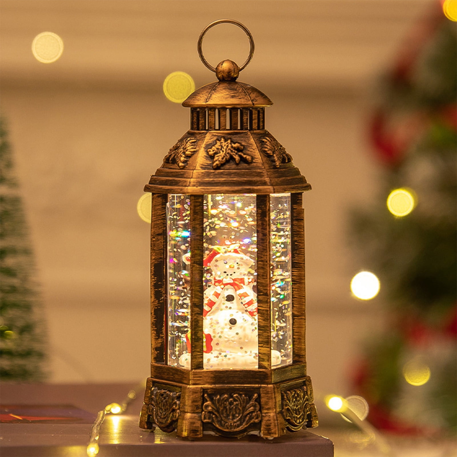 Lilgiuy Christmas Lantern Musical Snow Globe, Snowman Glitter Water ...
