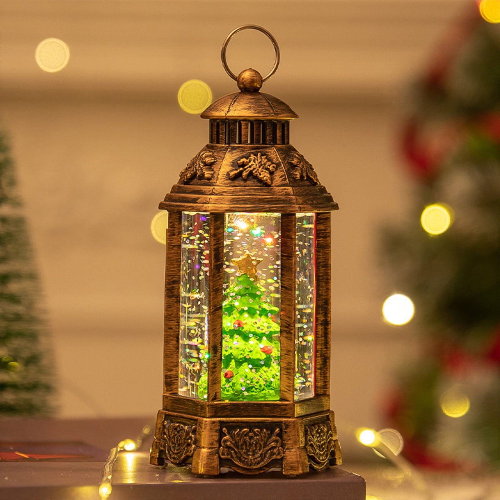 Lilgiuy Christmas Lantern Musical Snow Globe, Xmas Tree Glitter Water ...