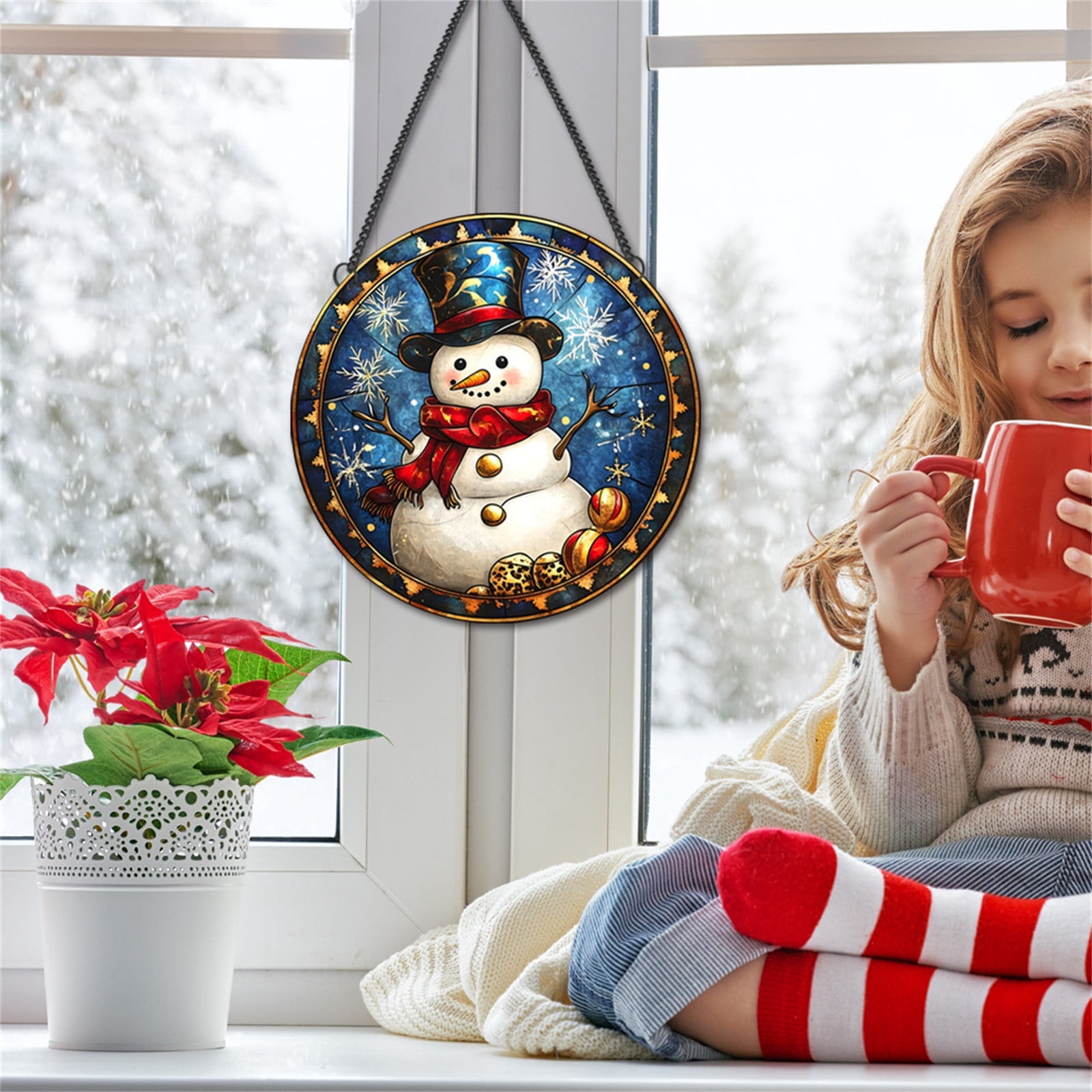 Lilgiuy Christmas Snowman Stained Acrylic Window Hanging Ornament ...