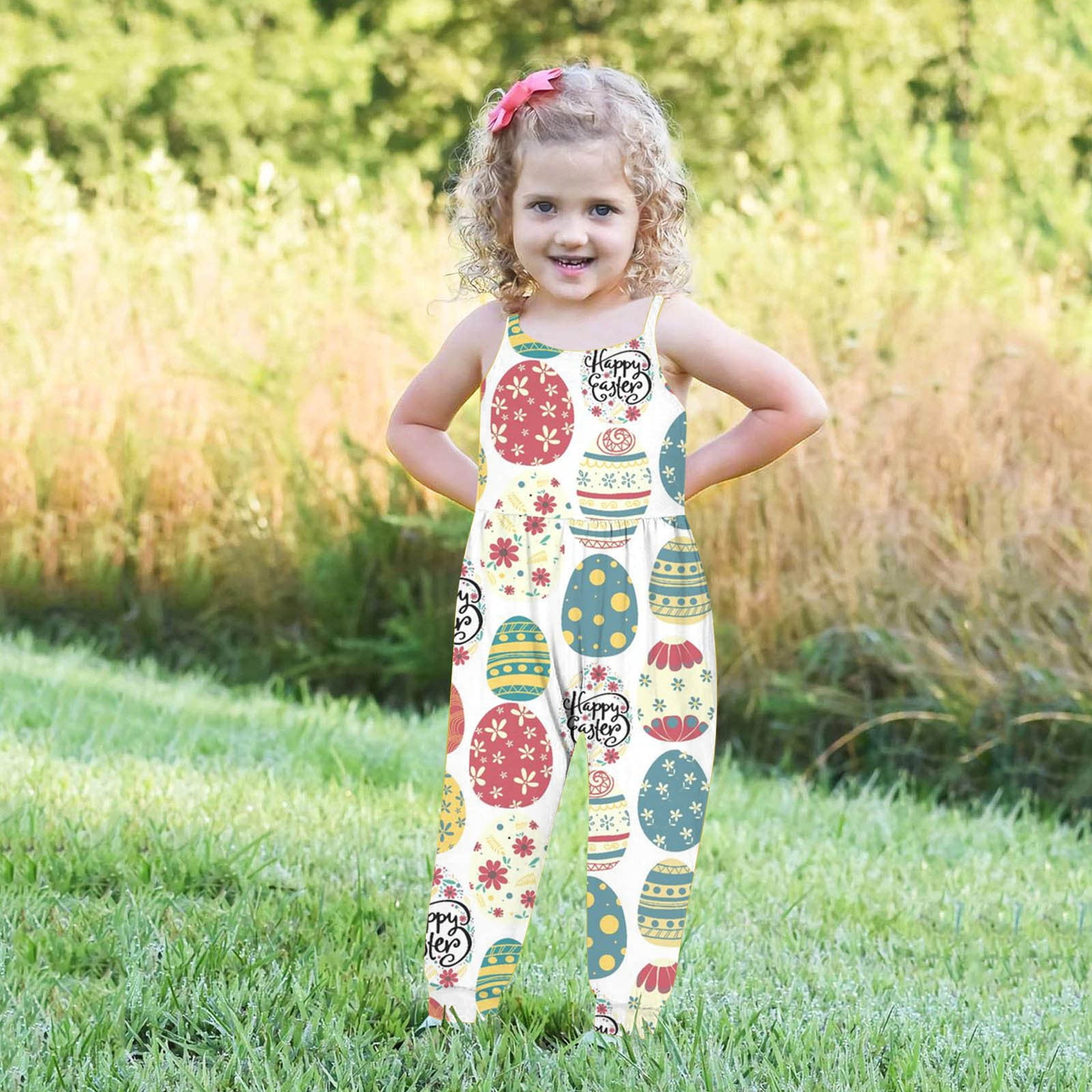 Lilgiuy Easter Jumpsuit for Toddler Girls One Piece Cartoon Easter Eggs ...