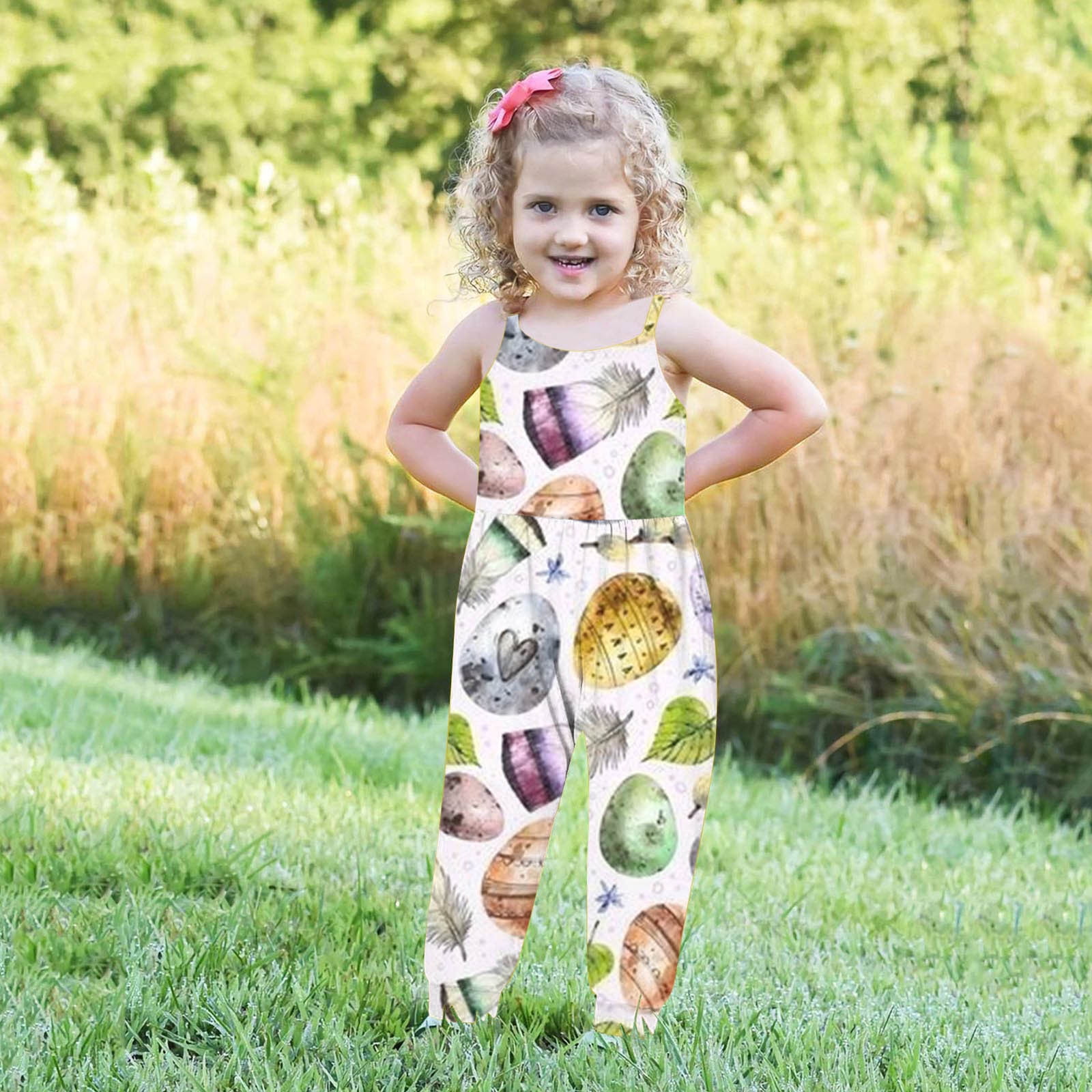 Lilgiuy Easter Jumpsuit for Toddler Girls One Piece Cartoon Easter Eggs ...