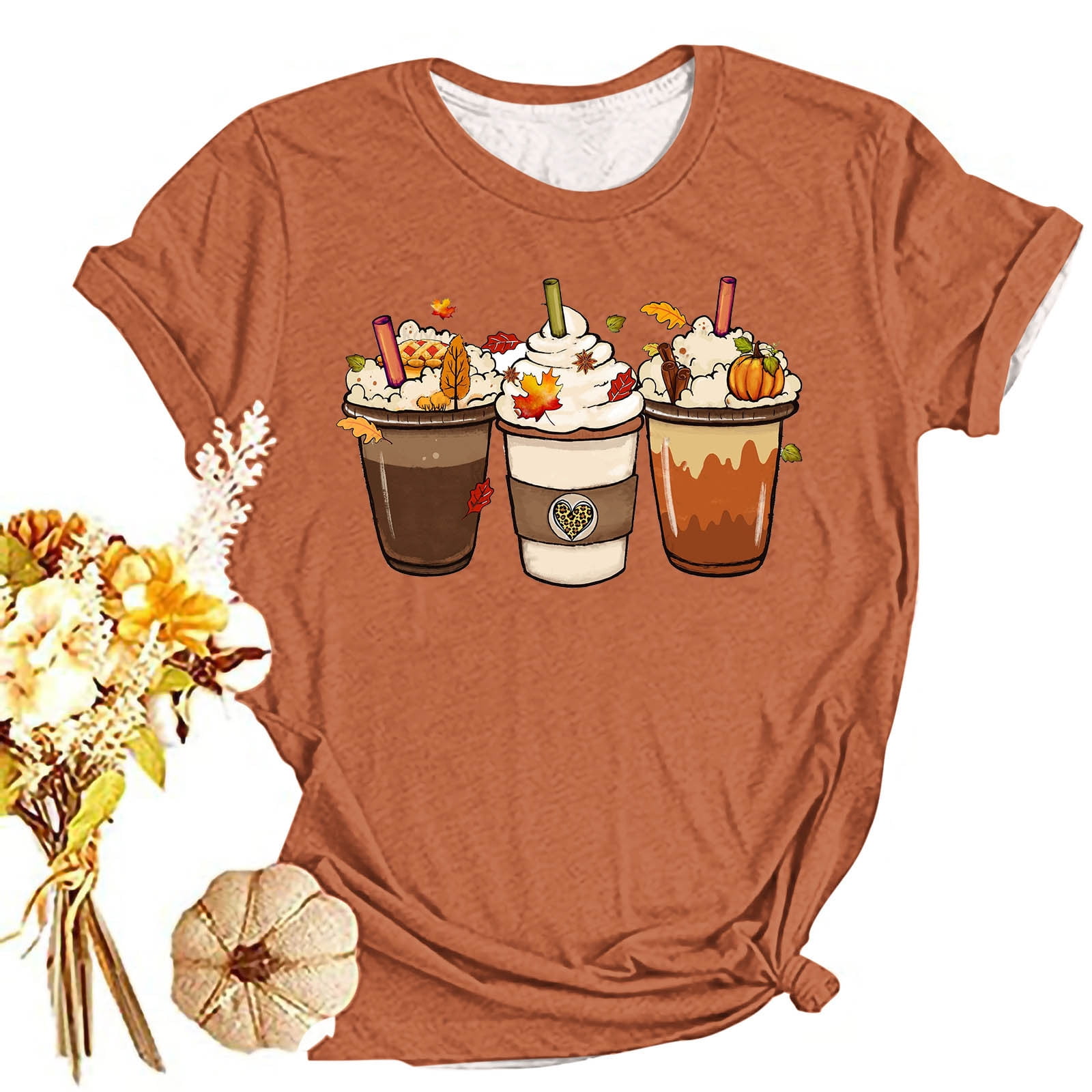 Lilgiuy Fall Pumpkin Shirts Womens Casual Autumn Thanksgiving Graphic ...