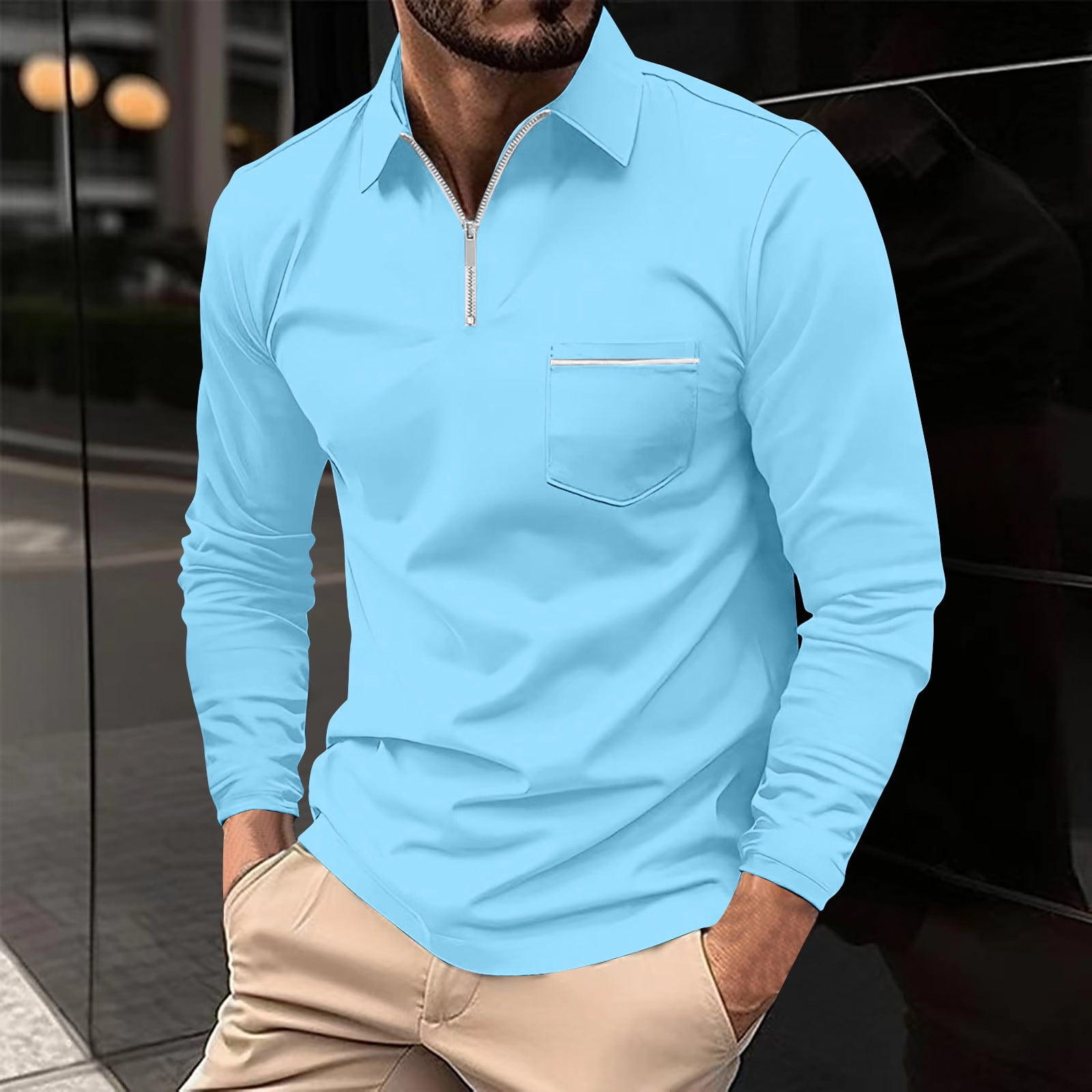 Lilgiuy Fall Tee Shirts for Men Casual Solid Turn Down Long Sleeve ...