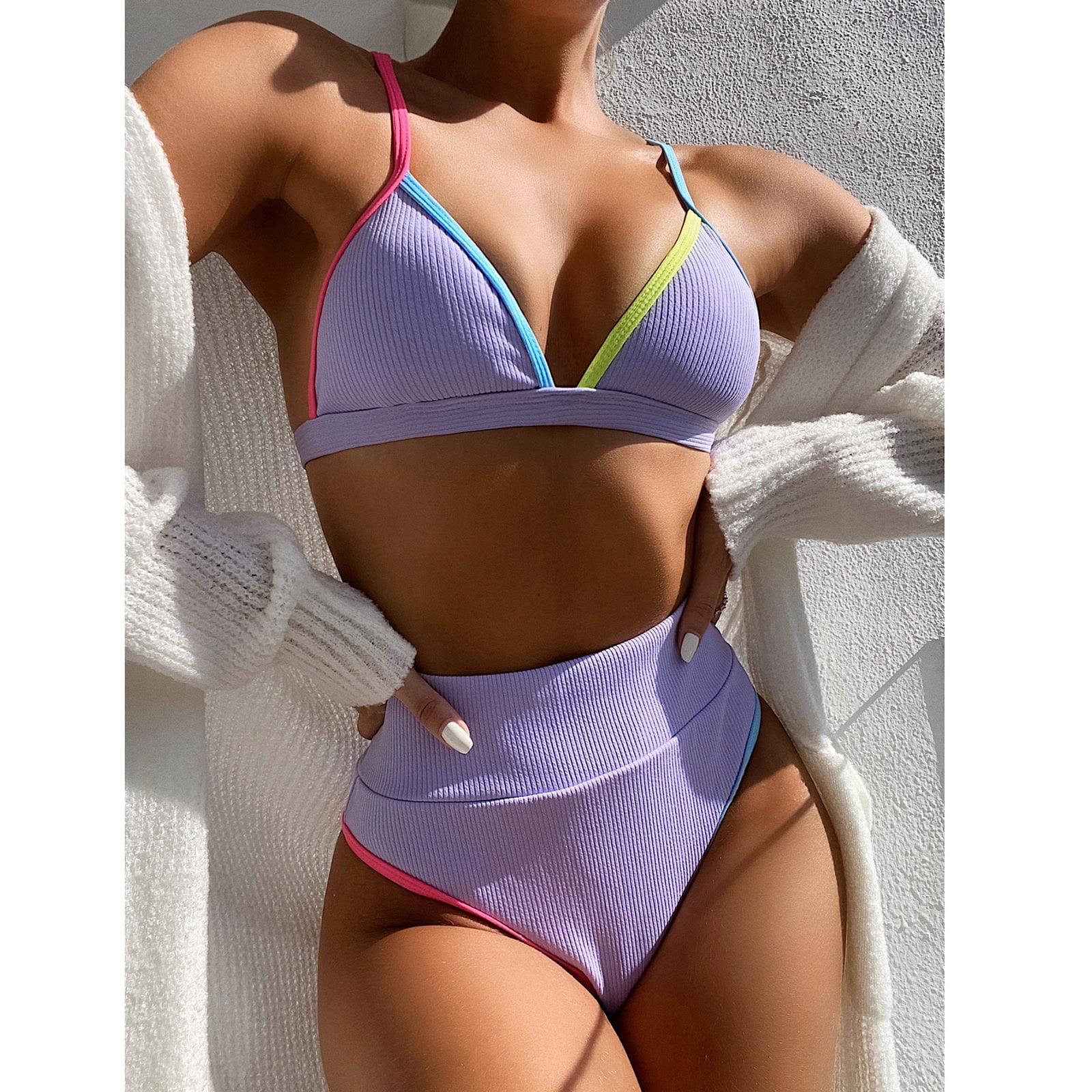 Lilgiuy Fashion Women Charming Patchwork Swimwear Bikini Split Swimsuit for Vintage Birthday ...