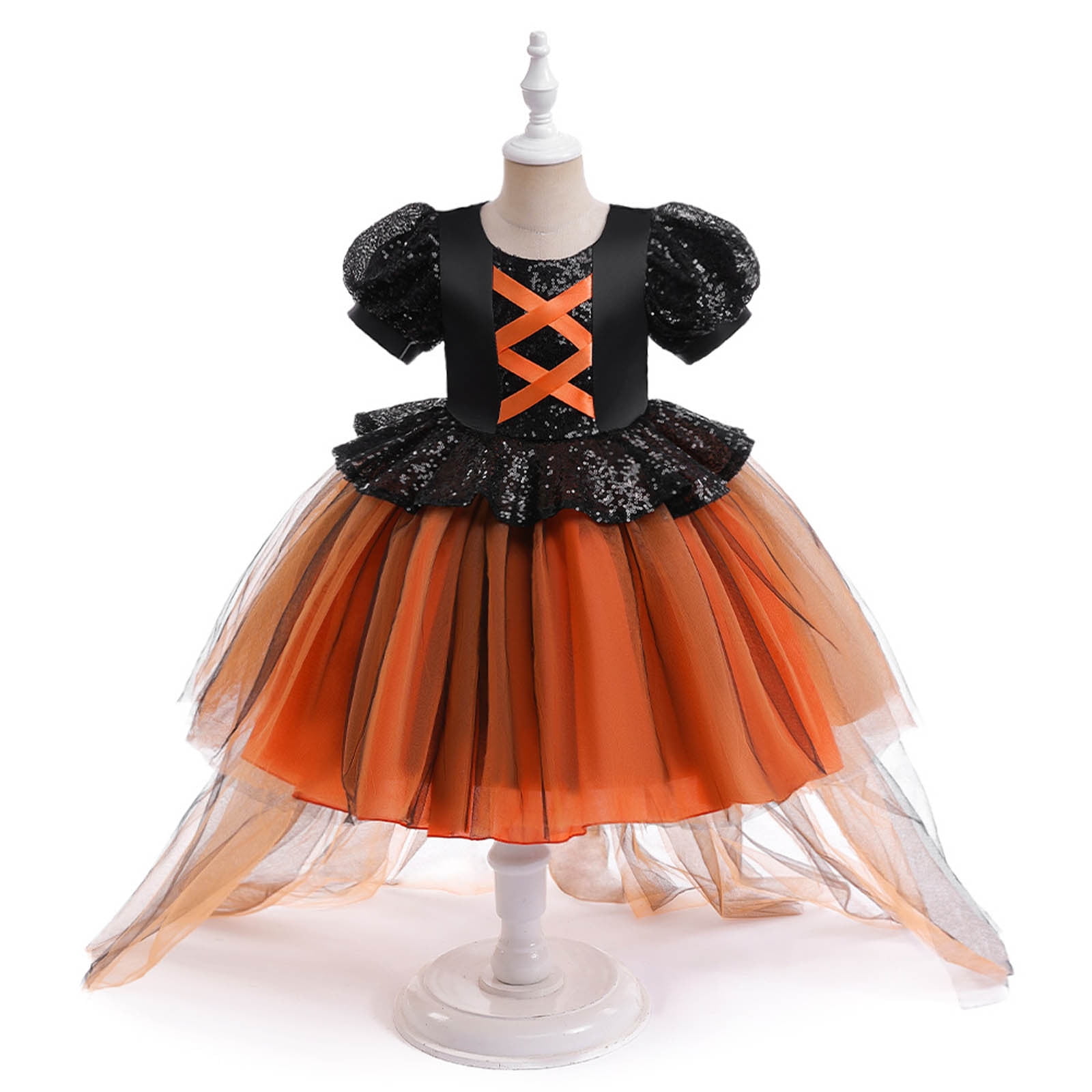 Lilgiuy Girls Halloween Tulle Prom Dress Fashion Orange Round Neck Mesh ...