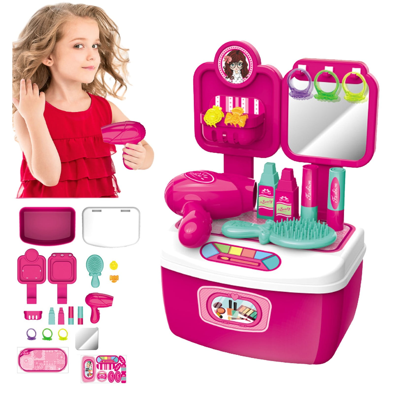 Lilgiuy Girls Makeup Toy Set Pretend Beauty Hair Salon Toys for Toddler ...