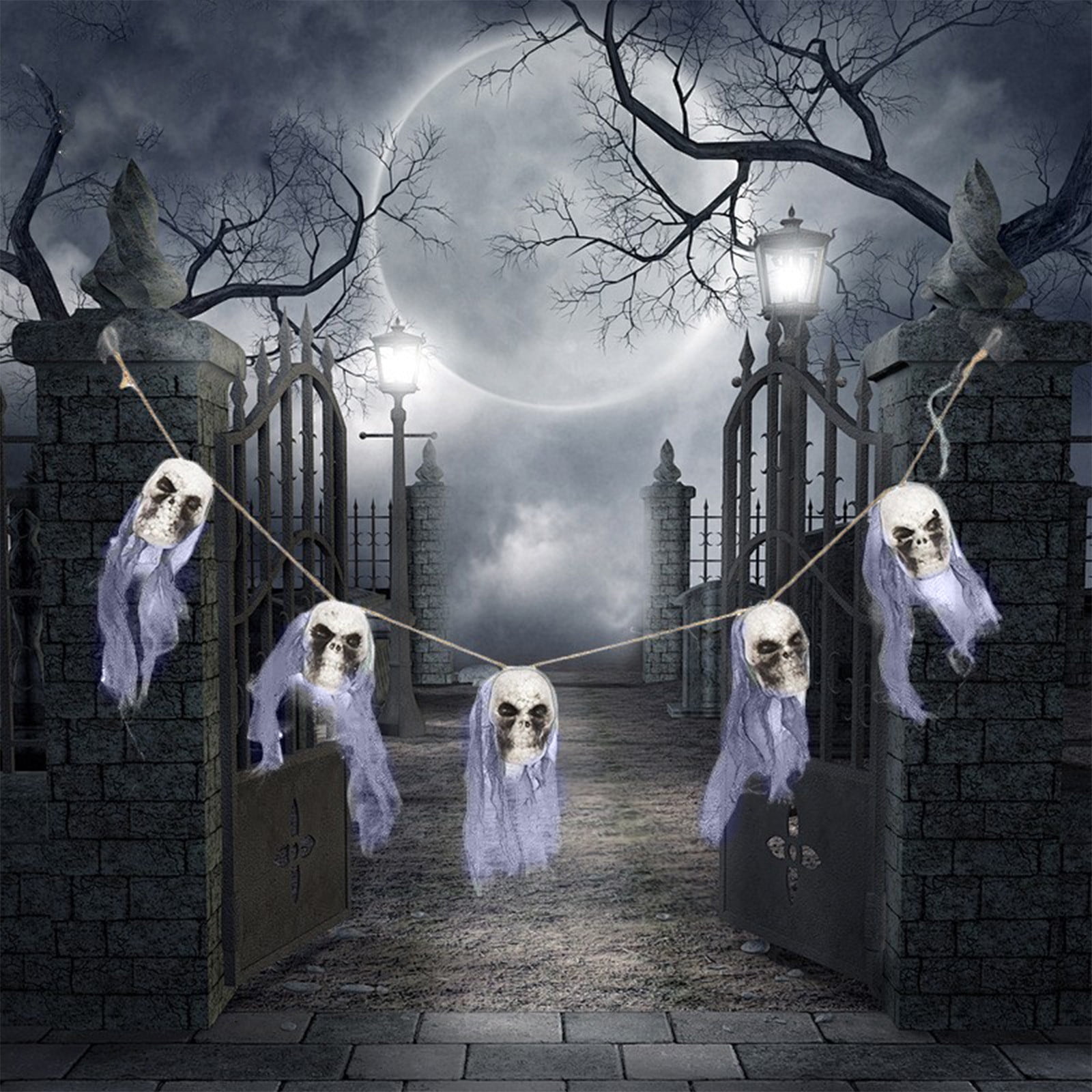 Lilgiuy Halloween Hanging Skeleton String with Gauze and Black Eyes for ...