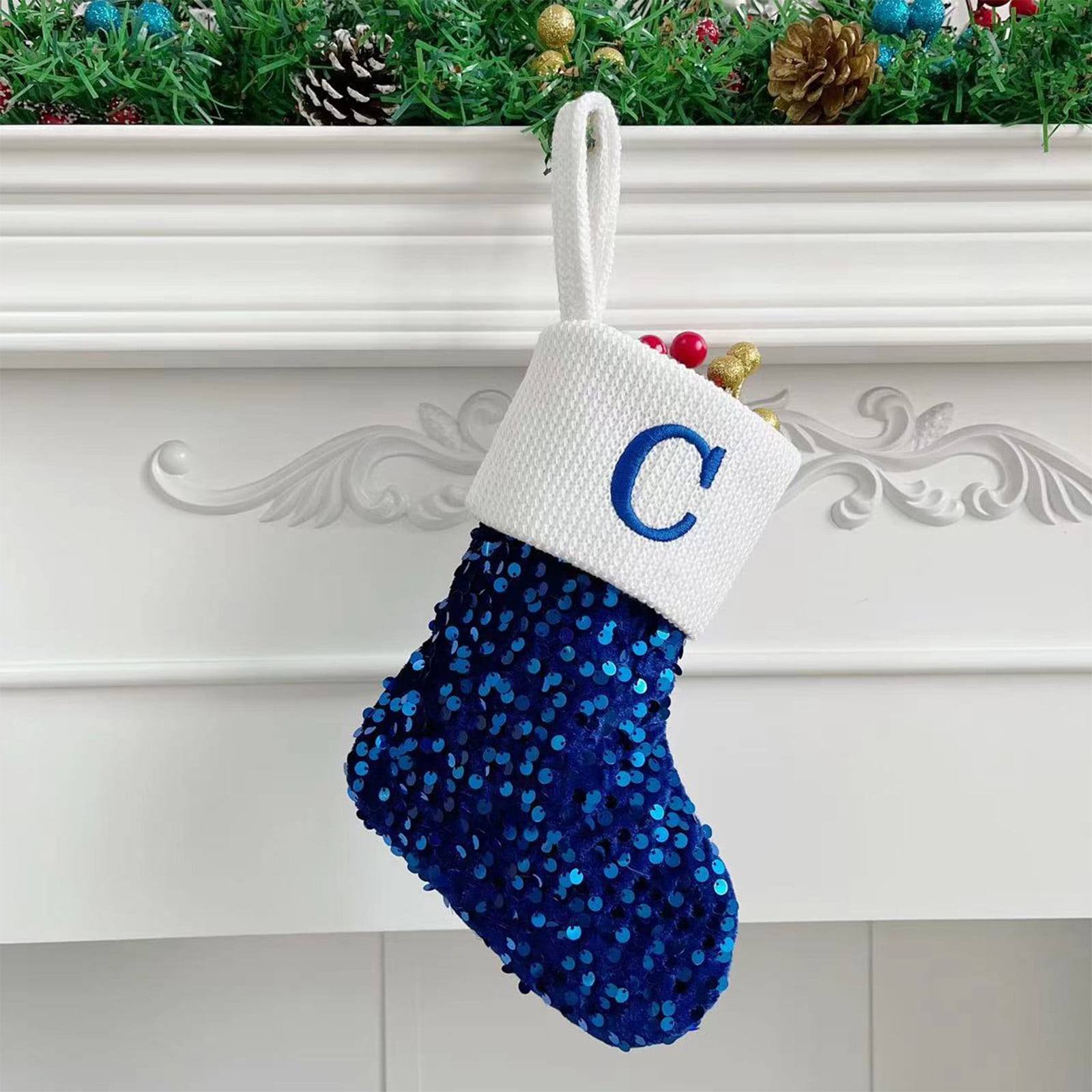 Lilgiuy Initial Christmas Stocking Monogram Christmas Stocking Blue ...