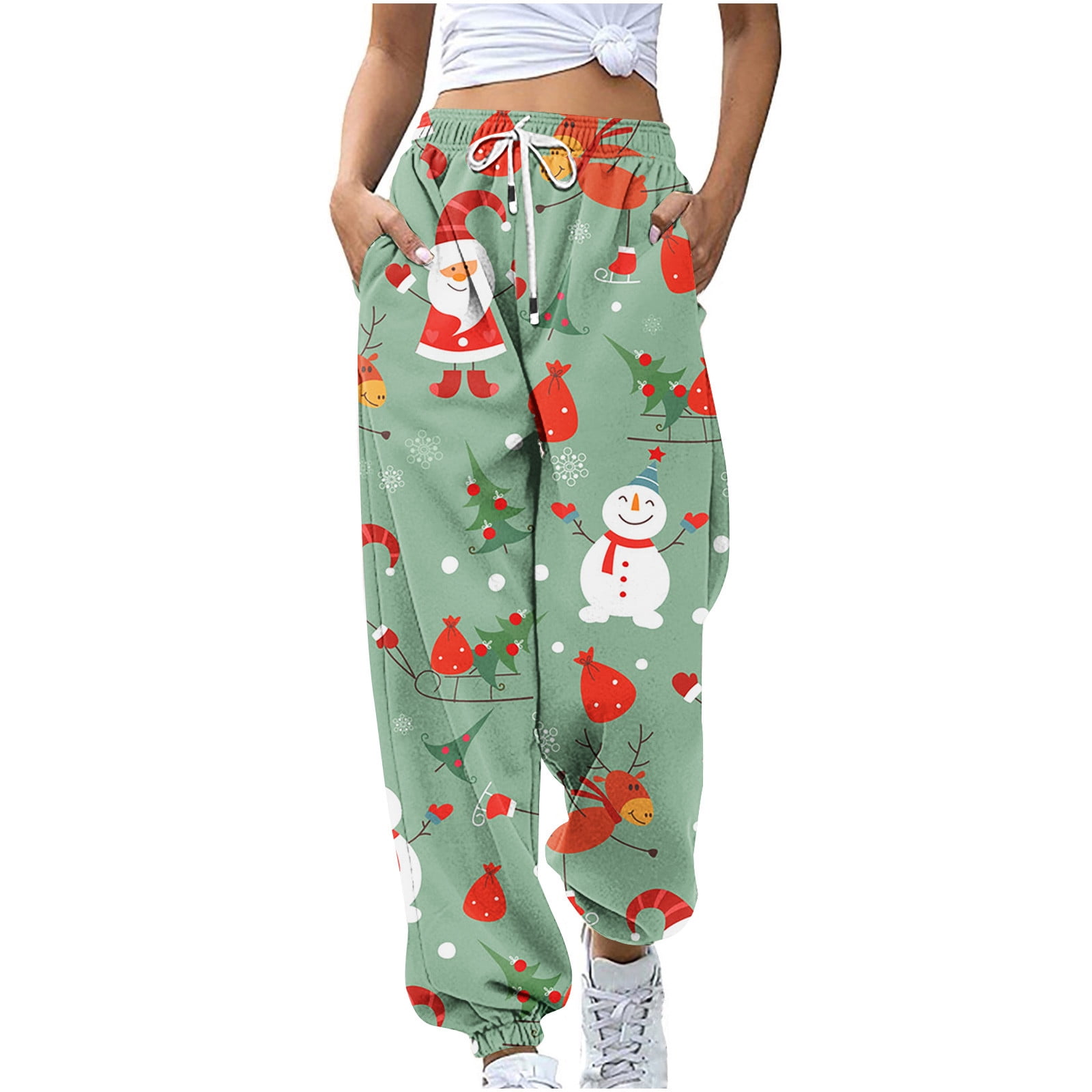 Lilgiuy Jogger Sweatpants Women Christmas Print Drawstring Fall Lounge ...