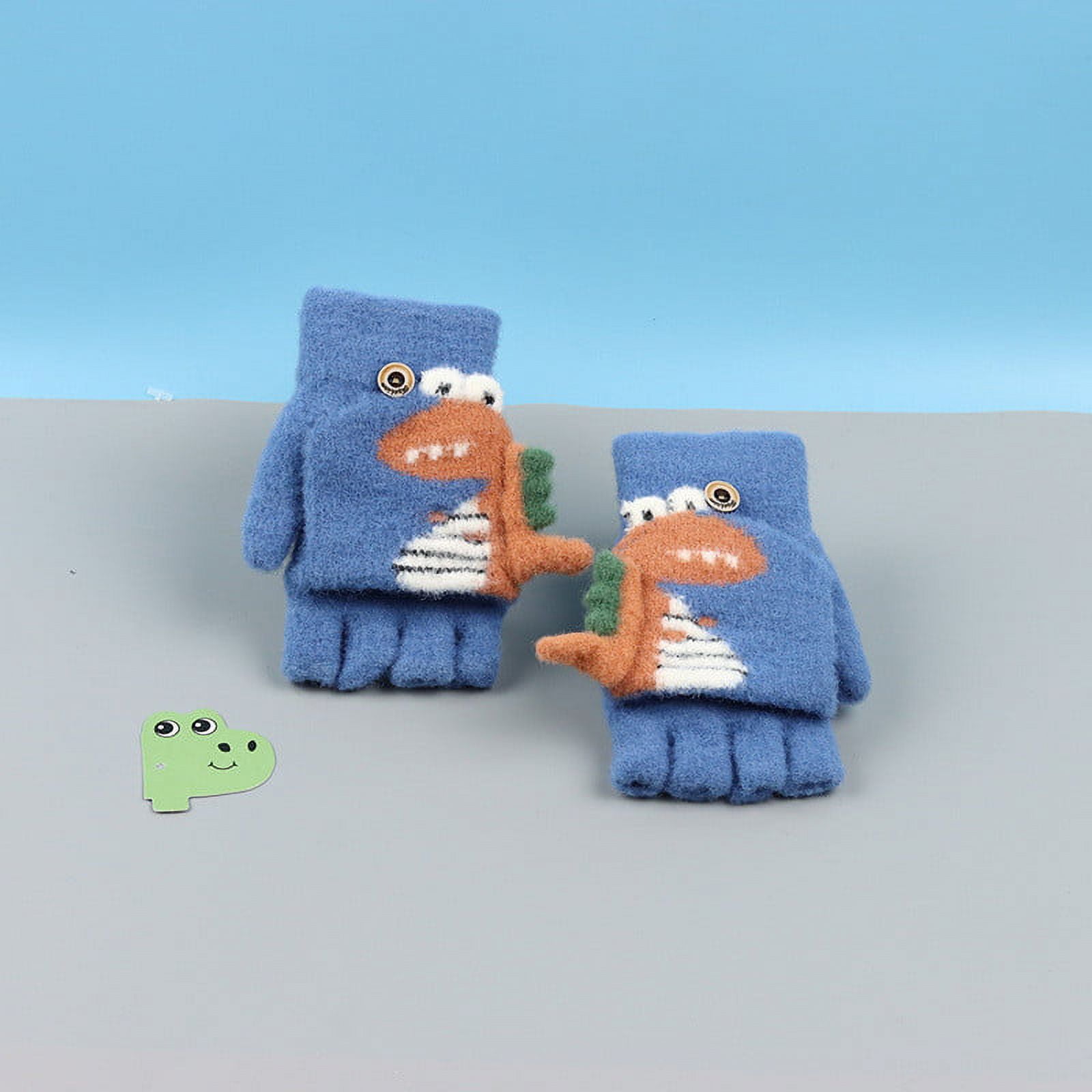 Lilgiuy Kids Winter Flip Gloves Cute Cartoon Pattern Knitted Half ...