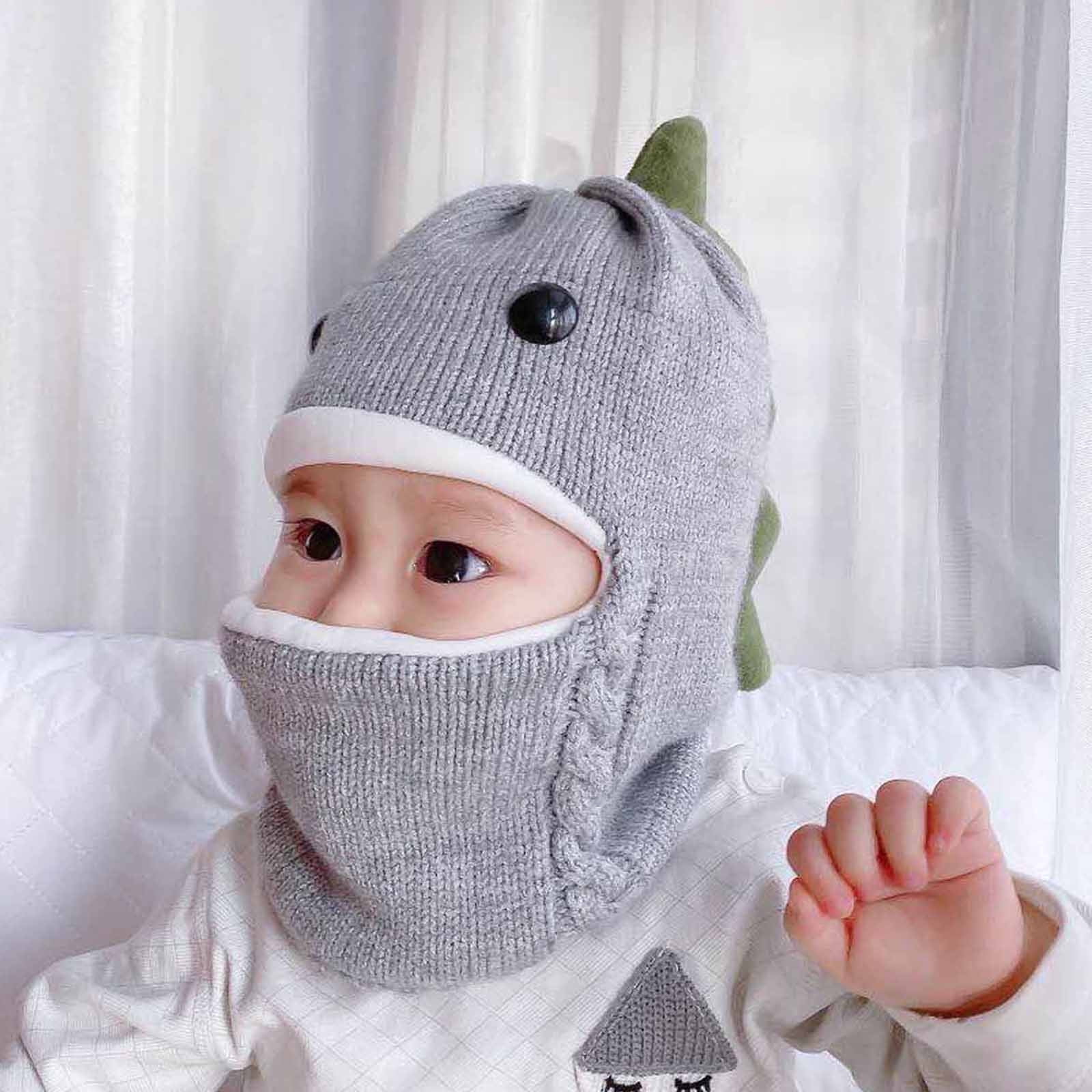 Lilgiuy Kids Winter Hat Scarf 2 in One Thick Warm Cute Dinosaur Knitted ...