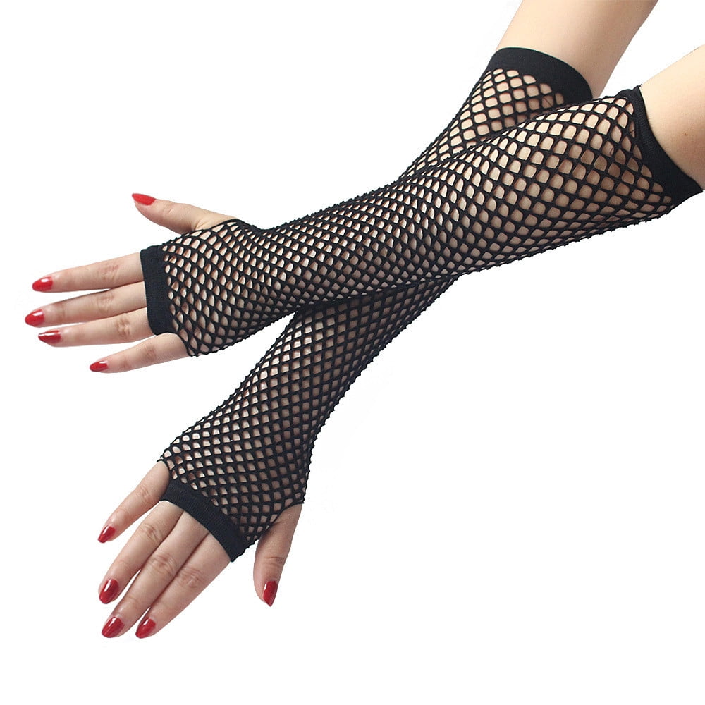 Lilgiuy Ladies Girls Neon Long Fingerless Fishnet Lace High Elasticity ...