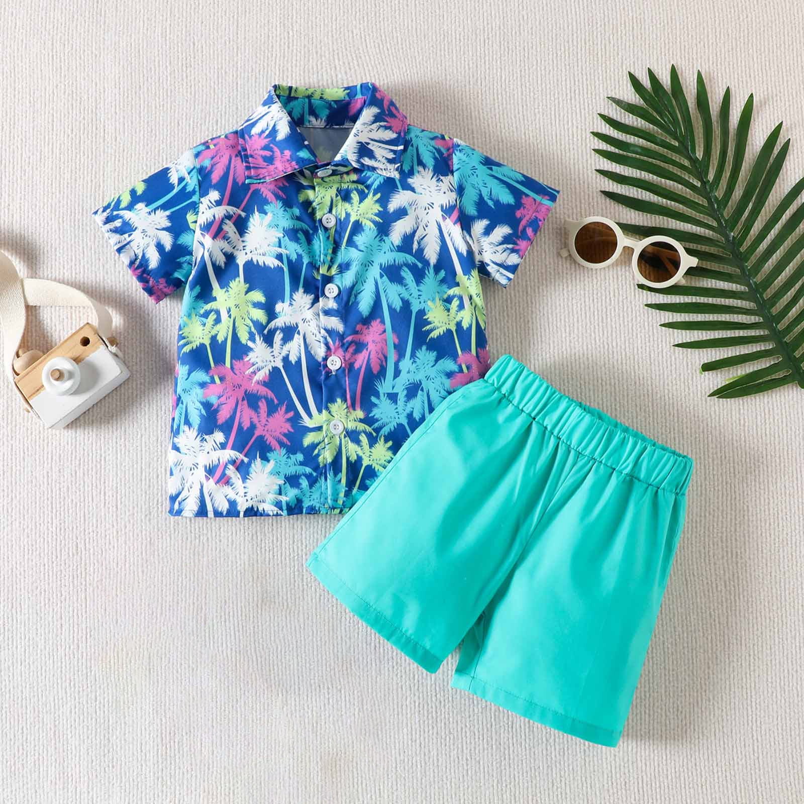 Lilgiuy Little Boys Hawaiian Clothes Summer Print Short Sleeve Button ...