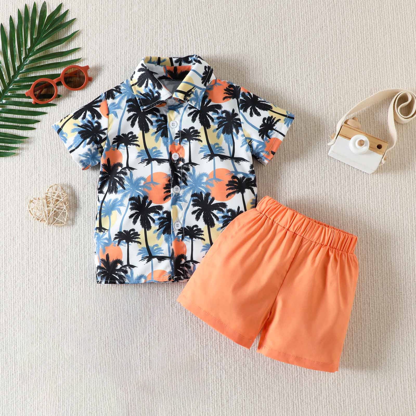 Lilgiuy Little Boys Hawaiian Clothes Summer Print Short Sleeve Button ...