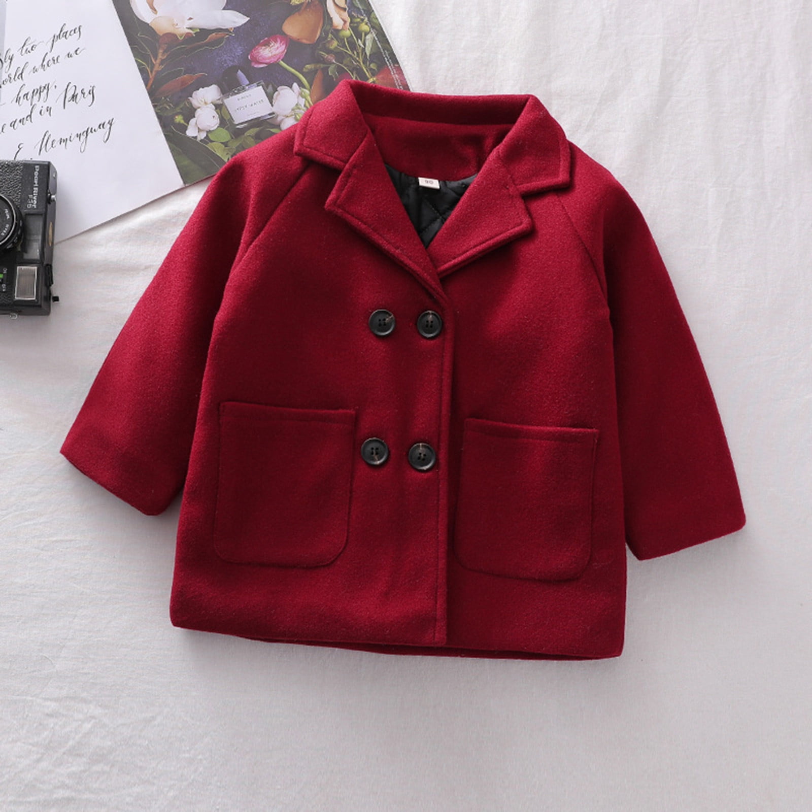 Lilgiuy Little Girls Winter Woolen Coat Fashion Solid Color Thick Warm ...