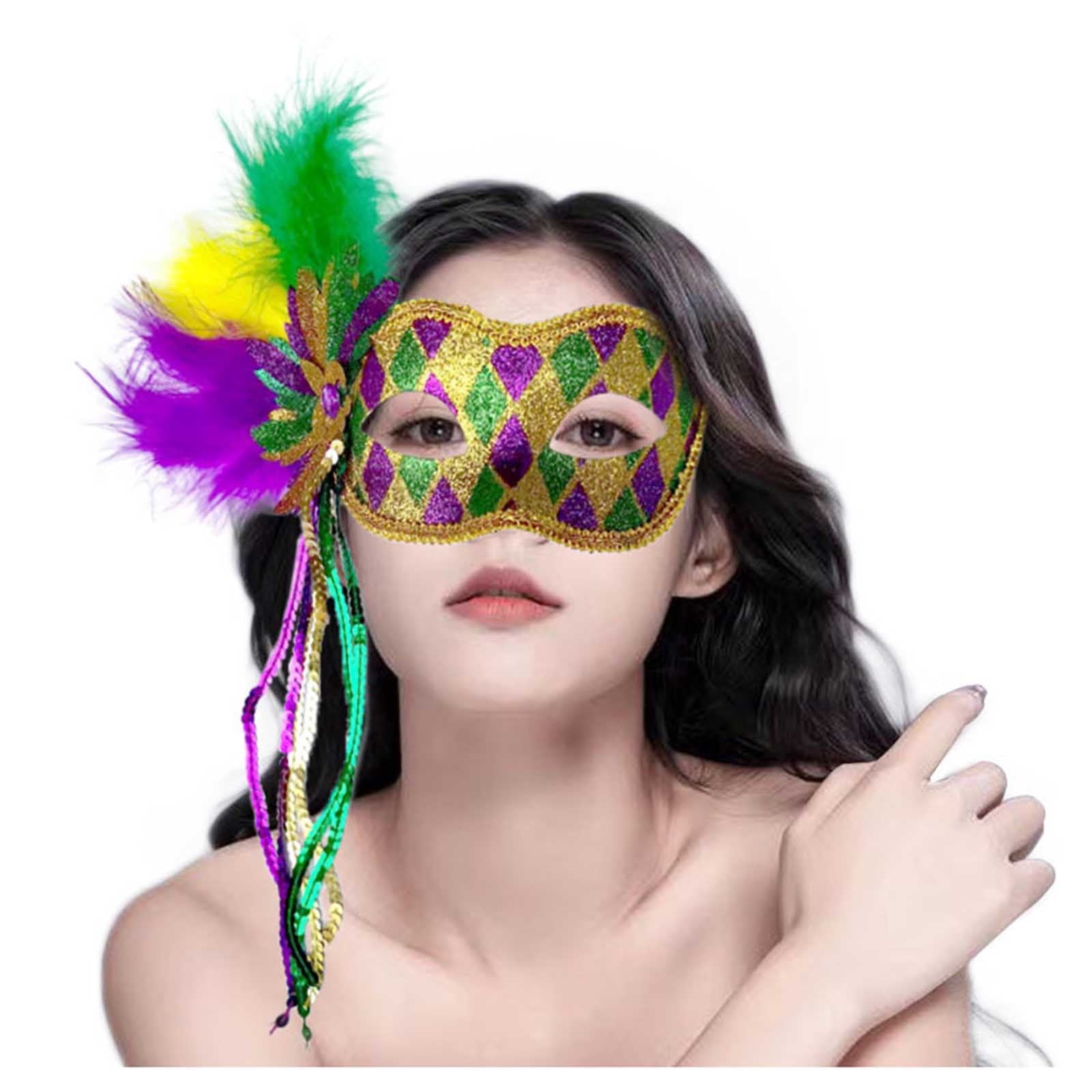 Lilgiuy Mardi Gras Mask with Feathers, Masquerade Feathers Mask for ...