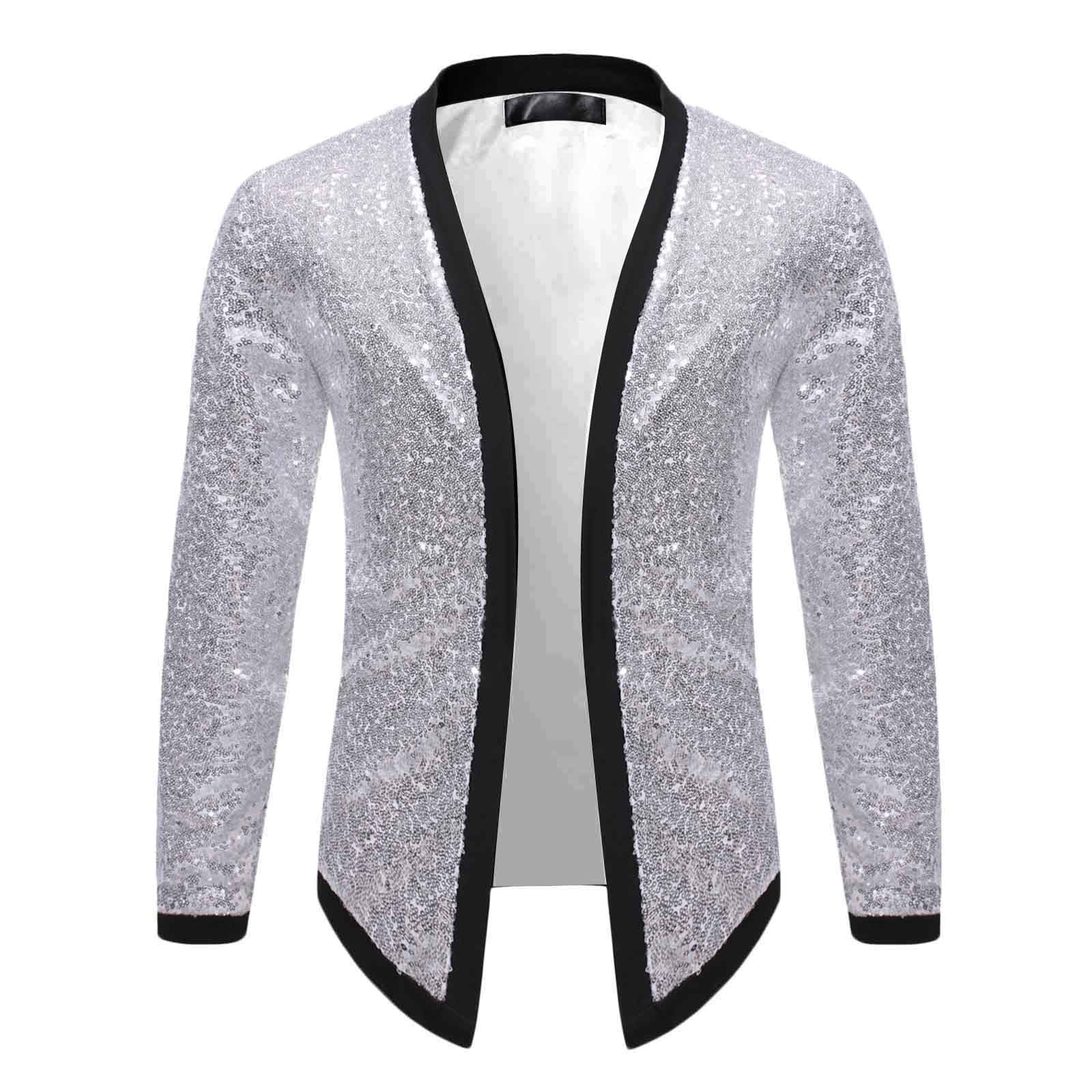 Lilgiuy Men Casual Solid Color Long Sleeve Sequin Dance Dress Cardigan ...