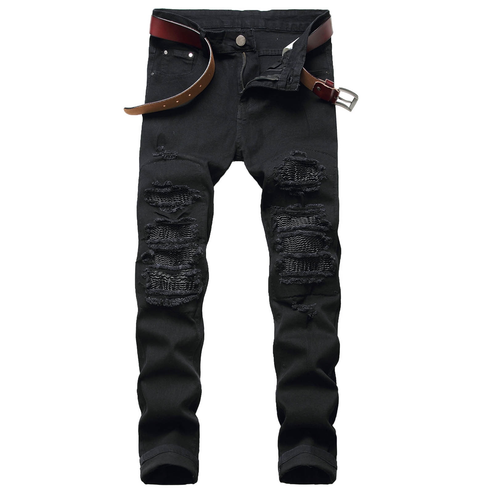 Lilgiuy Men's Casual Autumn Denim Cotton Straight Ripped Hole Trousers ...