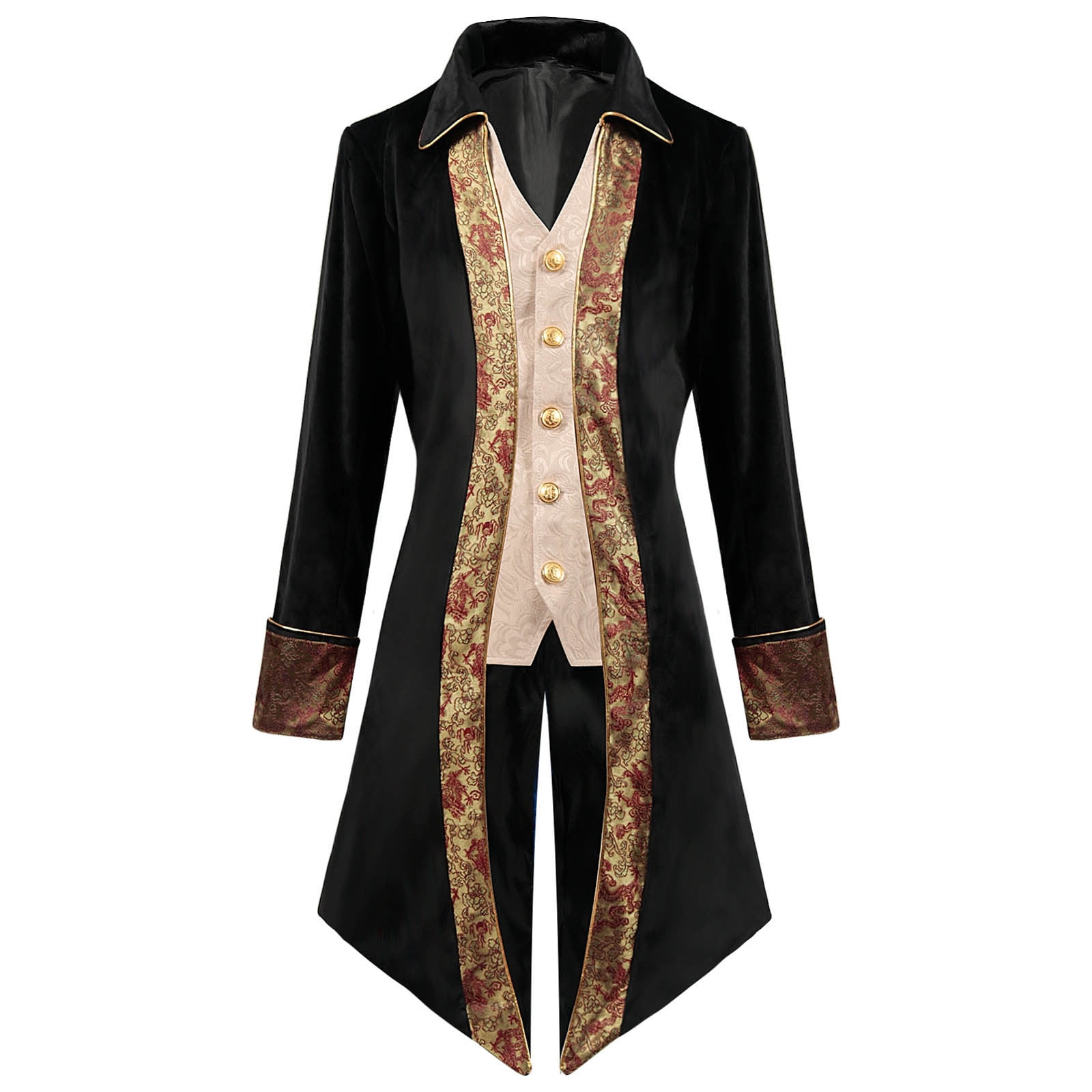 Lilgiuy Men's Gothic Coat Printed Steampunk Medieval Tailcoat Uniform ...