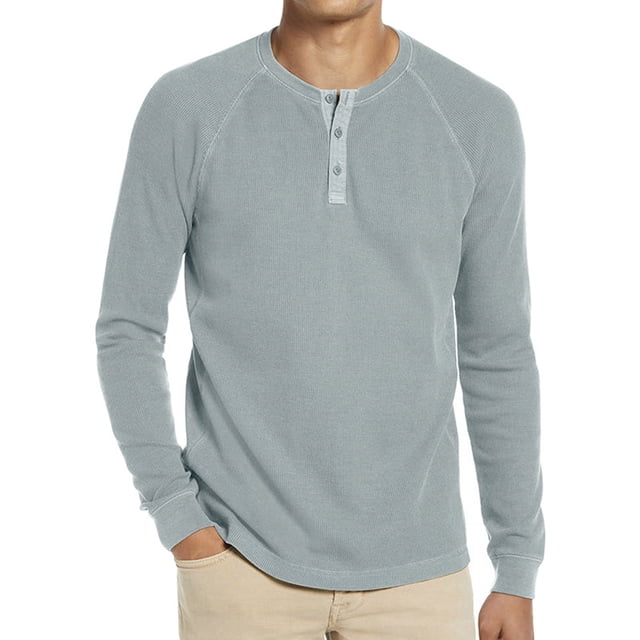 Lilgiuy Men's Long Sleeve Waffle Solid Color Bottoming Shirt Buttonless ...