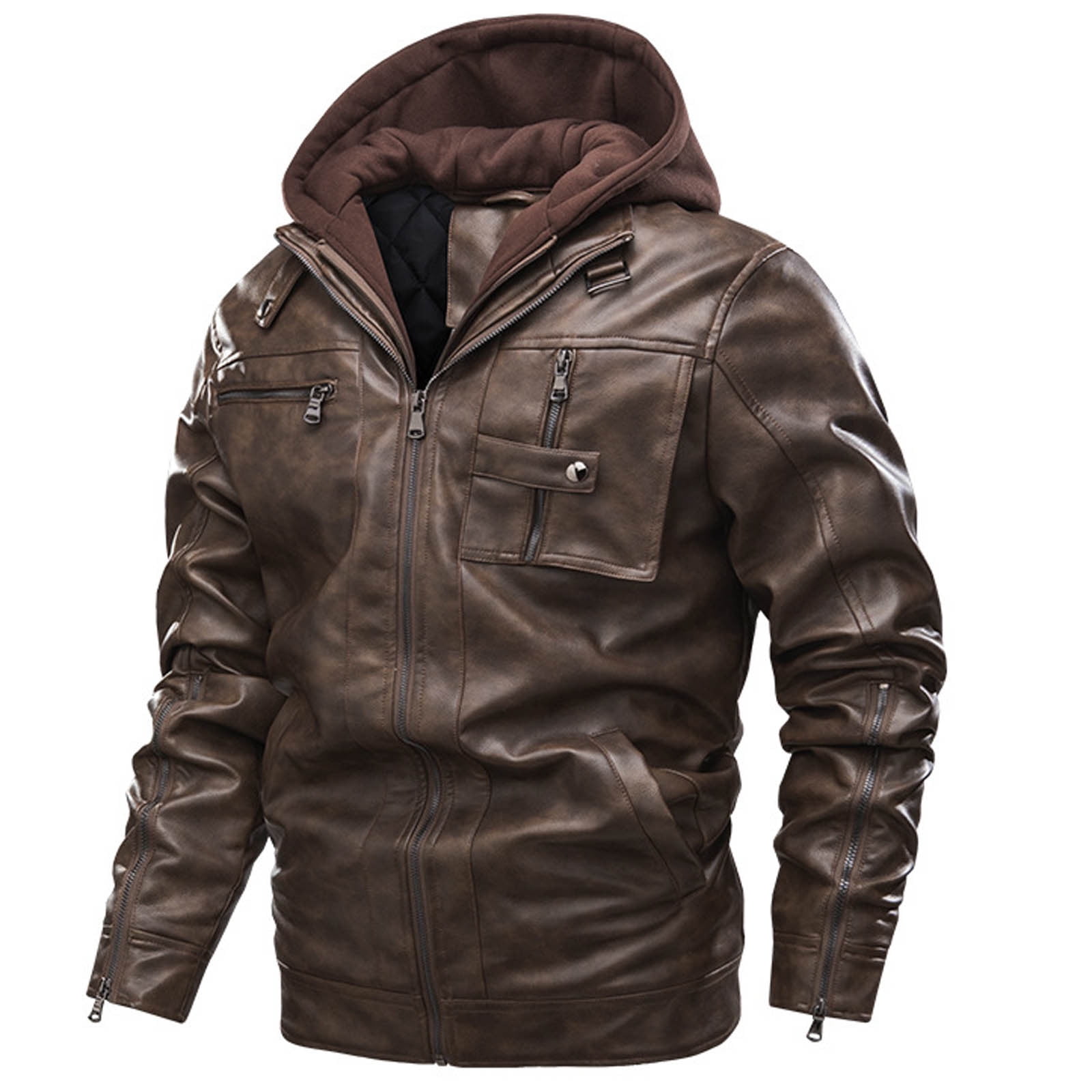 Lilgiuy Men's Multi-pocket Large Size Leather Jacket Clip Cotton Jacket ...